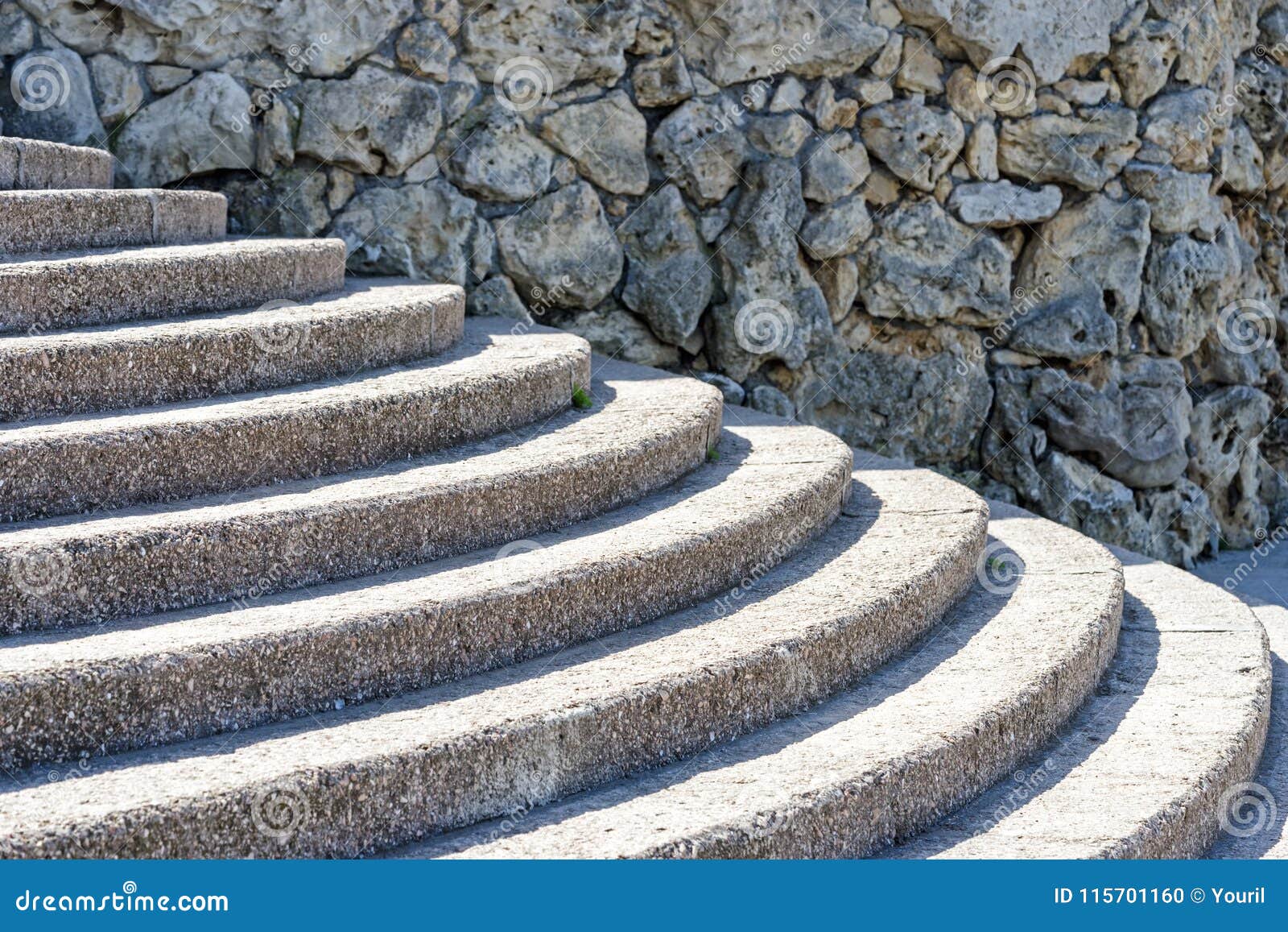 Background Texture, Old Stone Wall and Concrete Semicircular Stairs ...