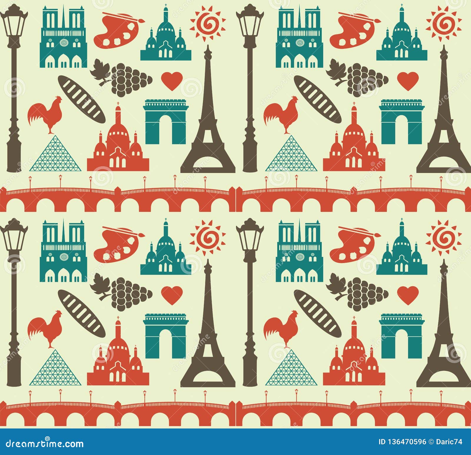 Seamless Pattern with Paris Symbols and Landmarks. Stock Vector ...