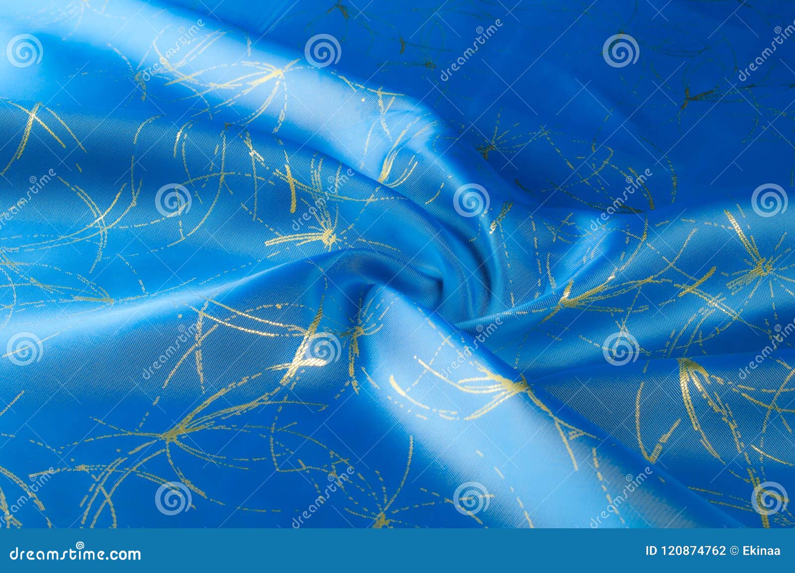 Background Texture, Pattern. Fabric Blue Silk with Gold Pattern Stock ...