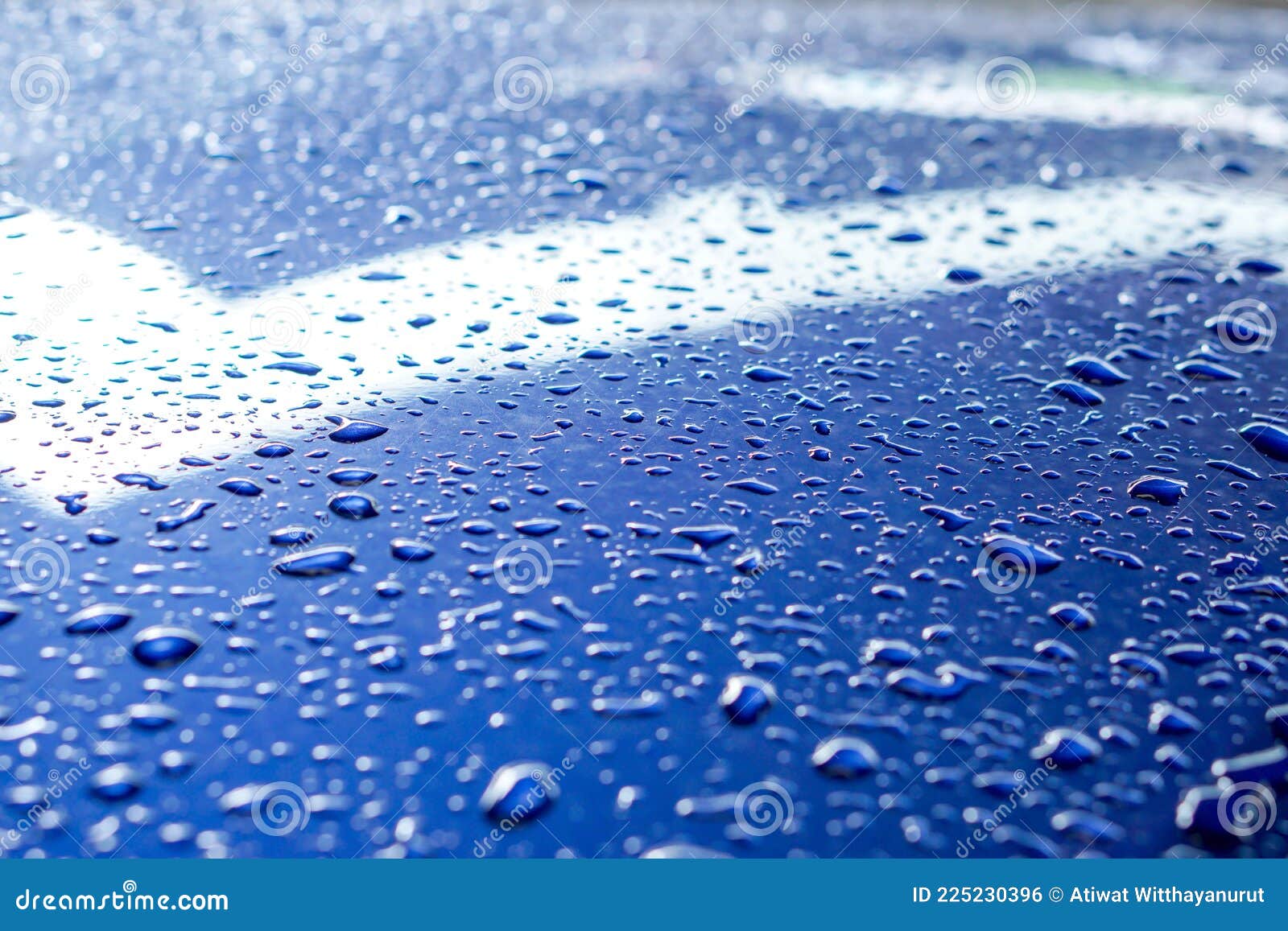 Texture of Raindrops and Reflection Lighting on Blue Car Engine Hood ...