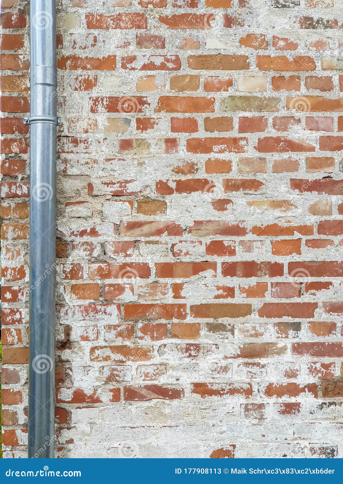 Background Texture Red Old Brick Stone Wall with Silver Gutter Stock ...