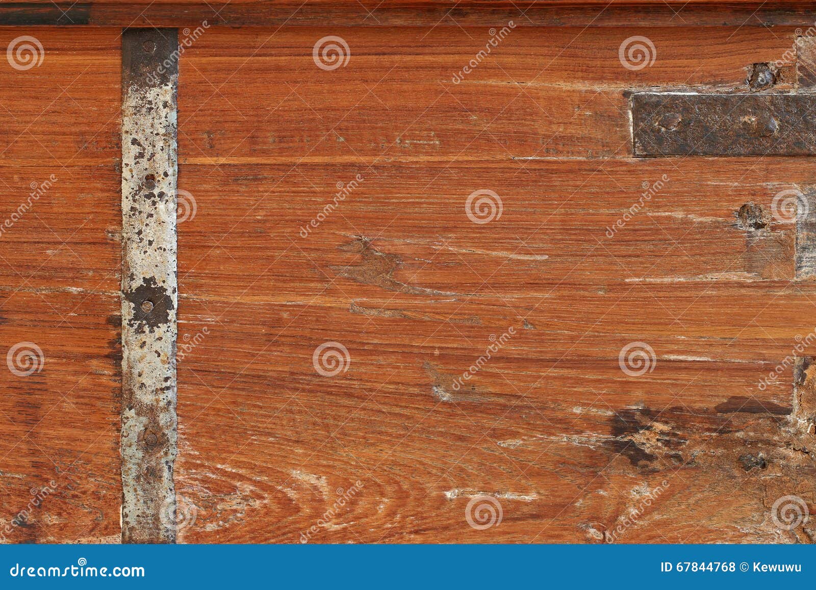 Background Texture of Rustic Weathered Wood with Rusty Metal Bar Stock ...