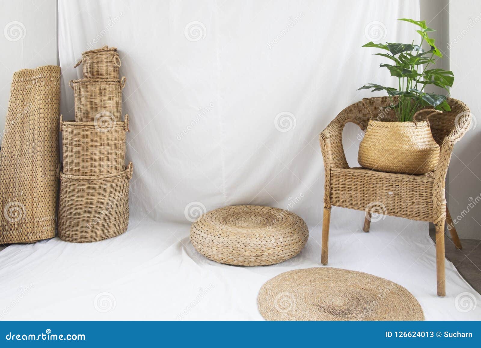 Background and Texture of Wicker Chair and Basket Weave on White Stock ...