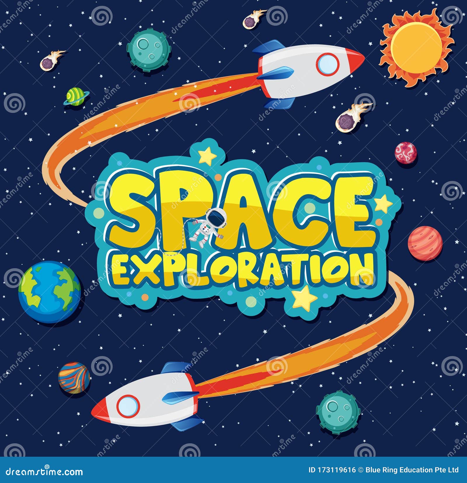 Background Theme of Space with Spaceship Flying in Galaxy Stock Vector ...