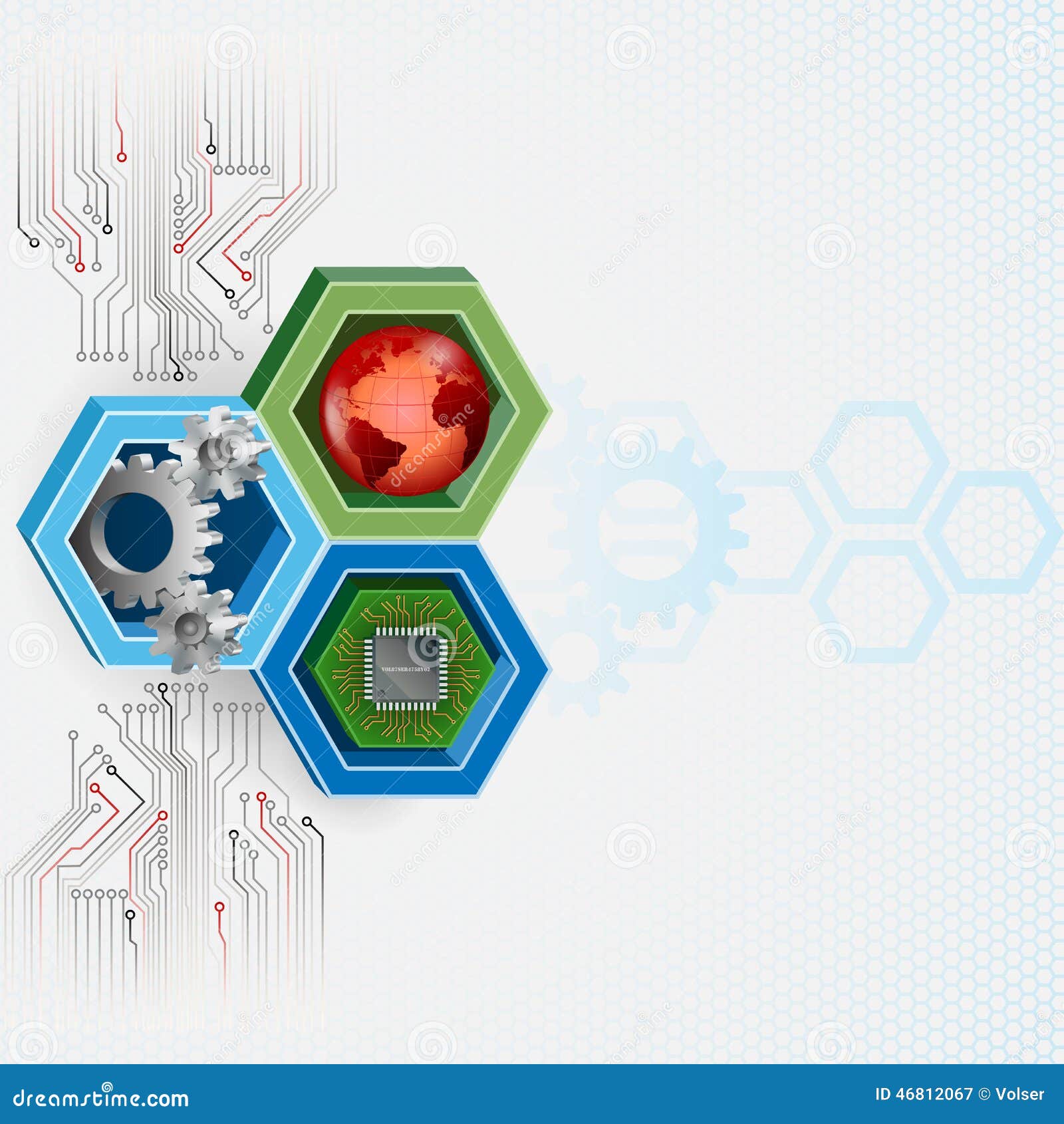 Background with Three Modern Factors Electronics, Mechanics and ...