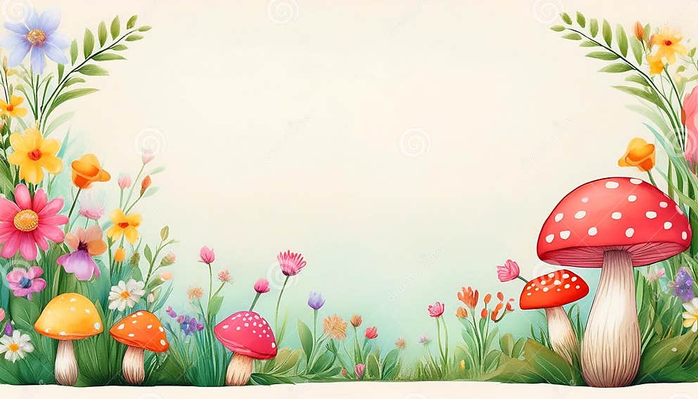 Background with Toadstool and Flowers Stock Illustration - Illustration ...