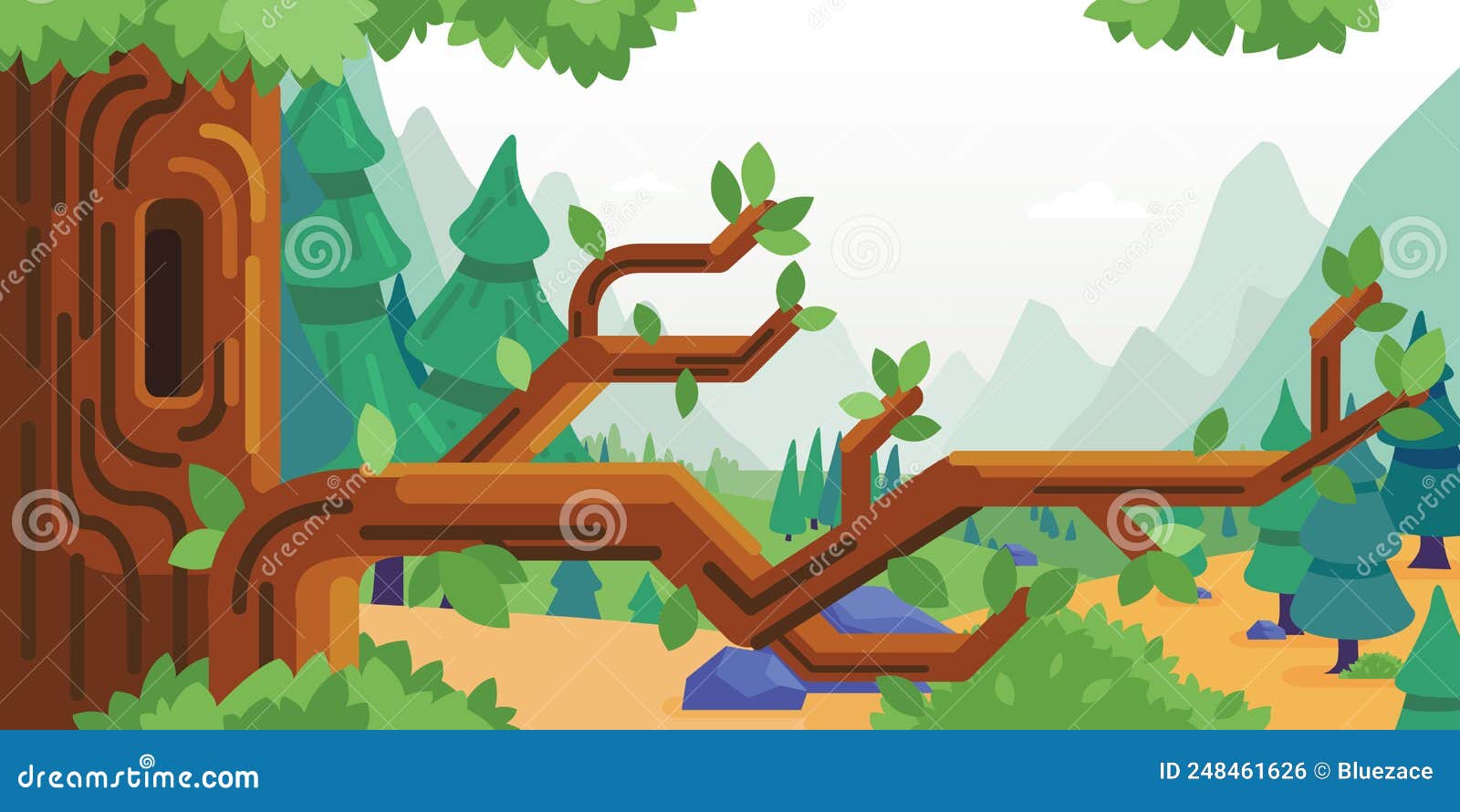 Background Tree Branch Cartoon Forest Scenery Stock Vector ...
