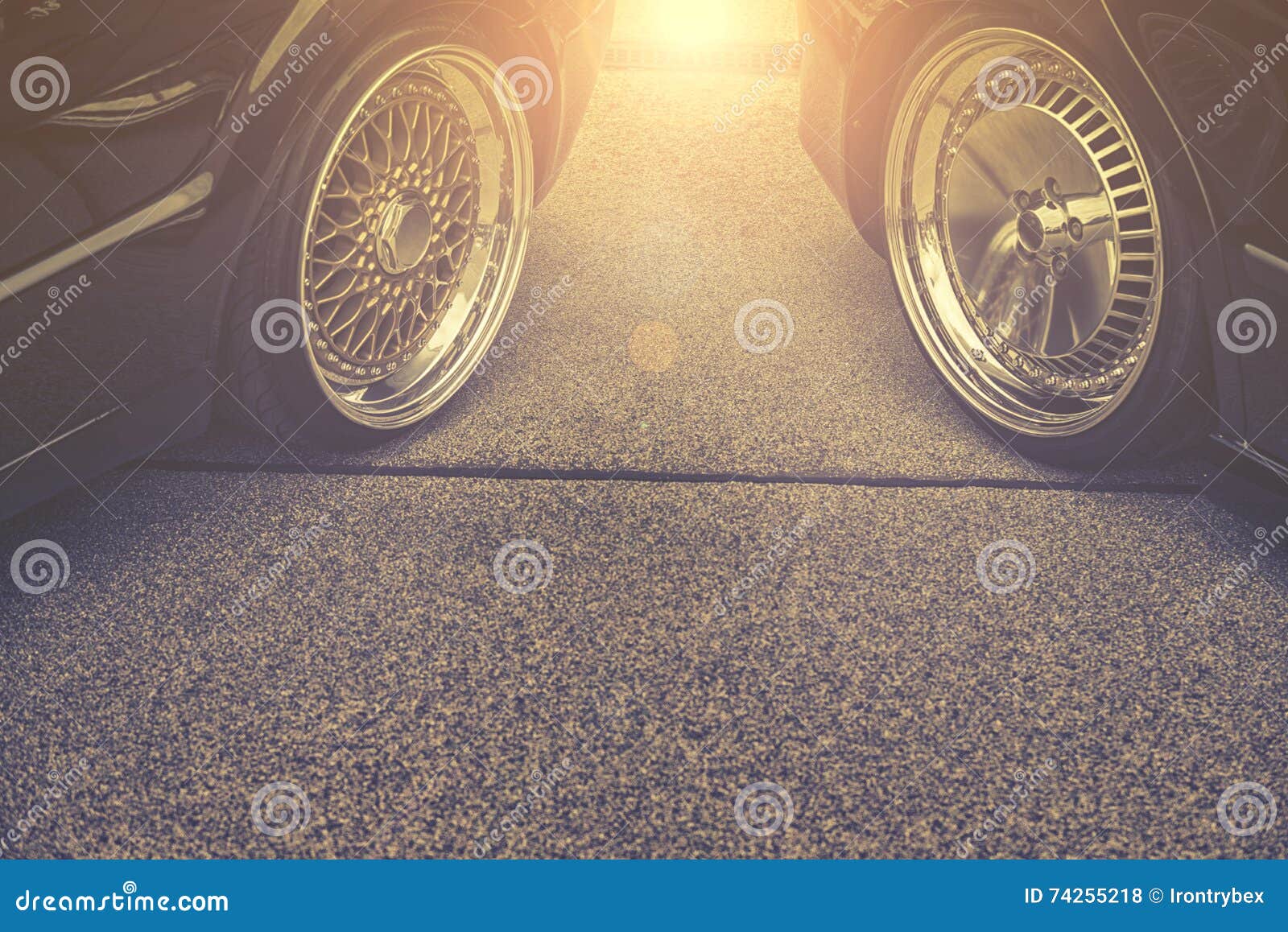 Background of Tuning Car Wheels on Street Stock Photo - Image of ...