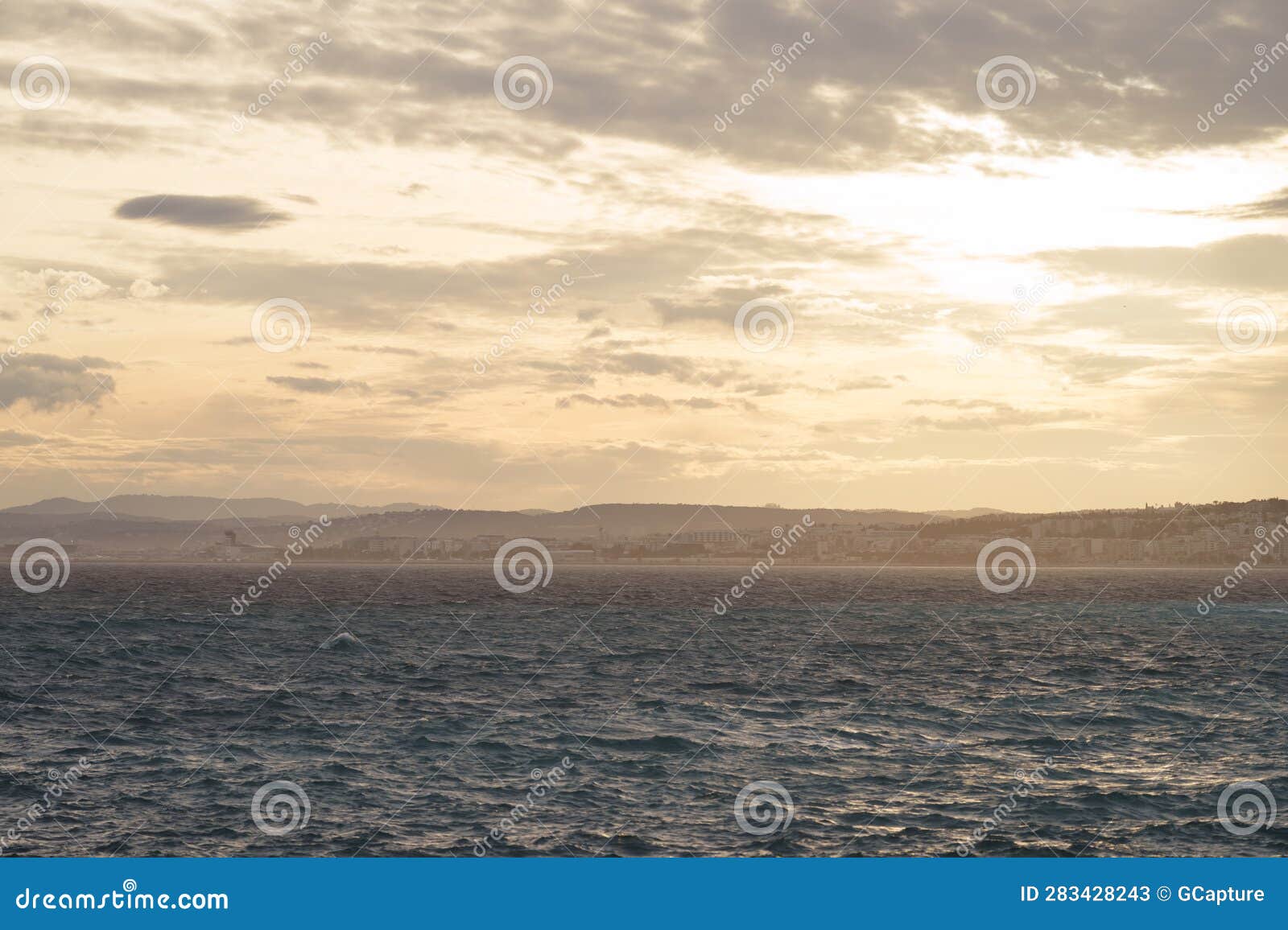 Background of Uncalm Mediterranean Sea during Sunset Stock Image ...