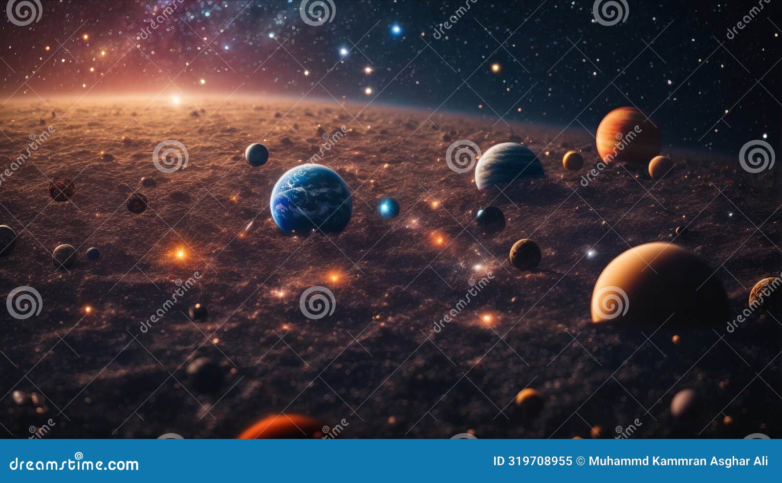 Background of the Universe with Many Stars and Planets. Generative a ...