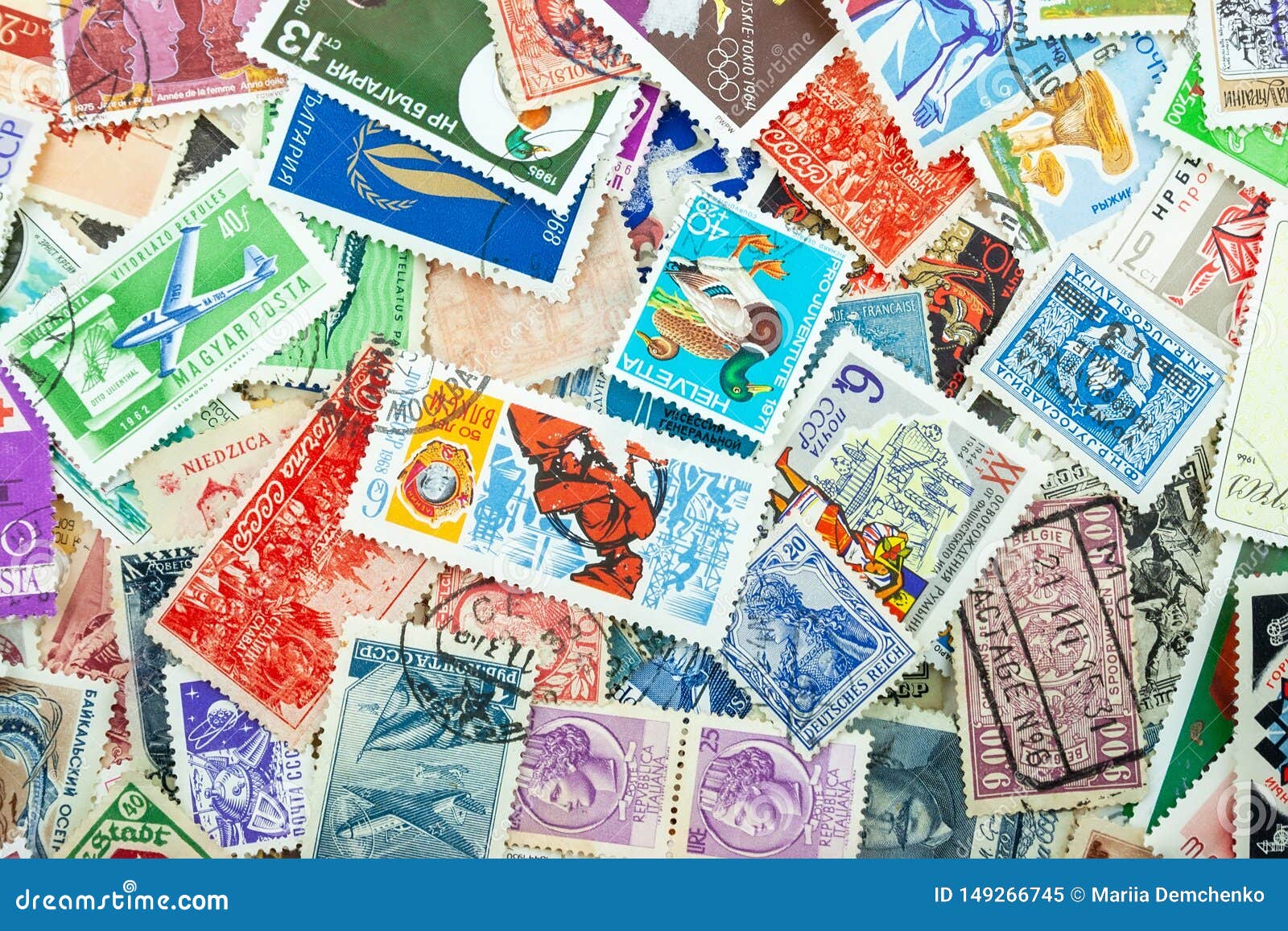 Background from a Variety of Multi-colored Postage Stamps from ...