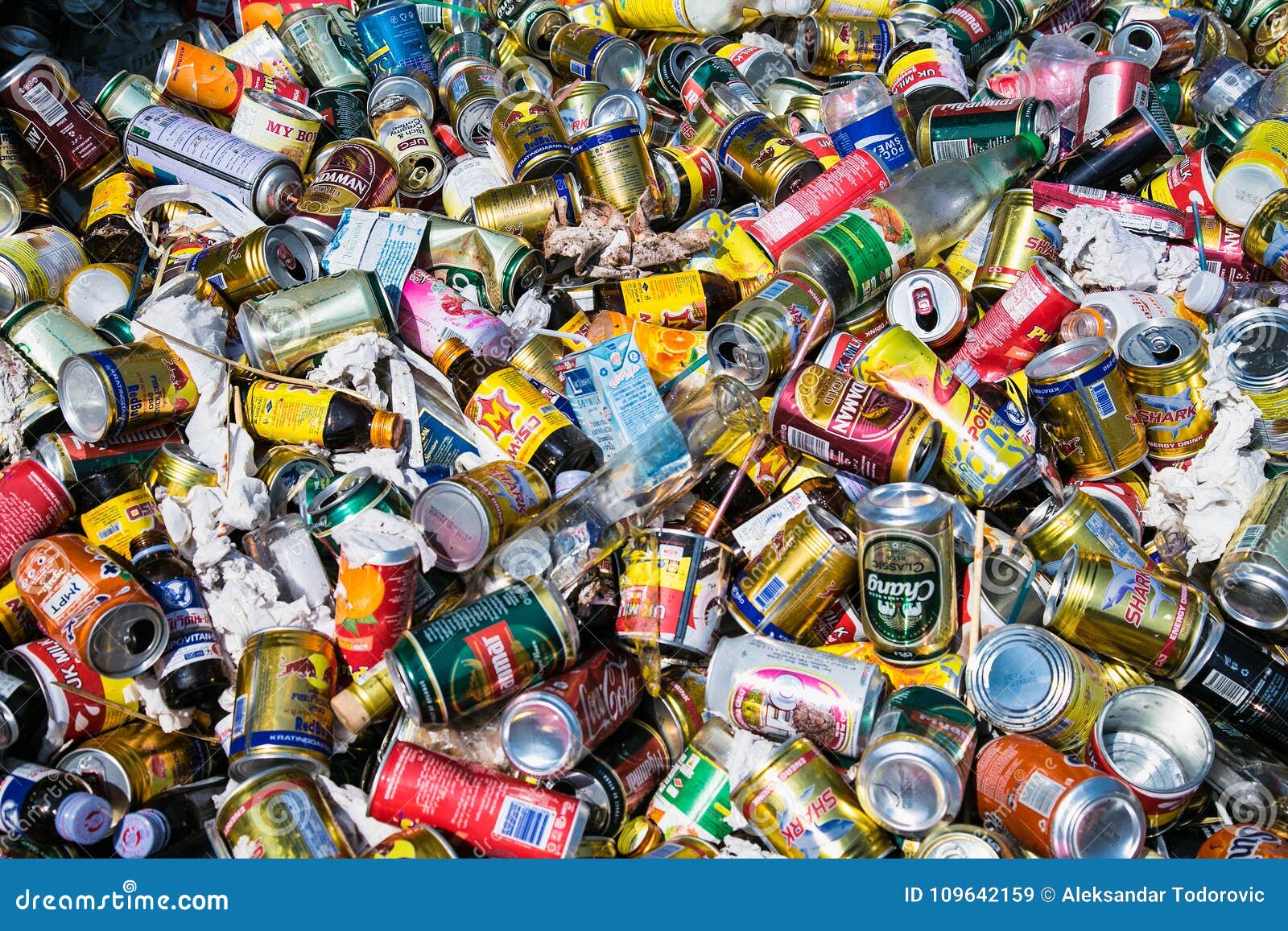Background of Various Crashed Beer Cans and Botle Editorial Stock Image ...