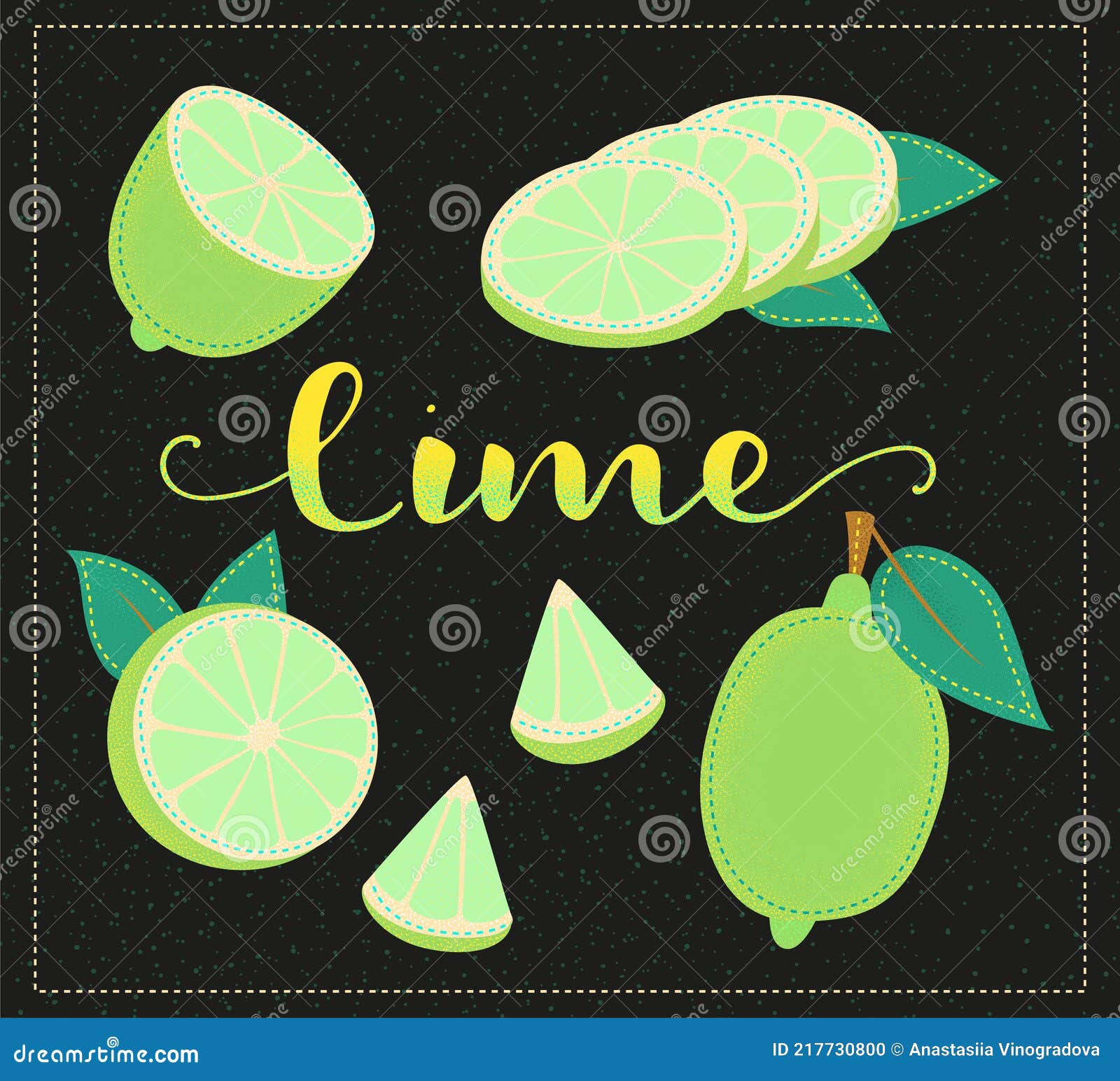 Lime - Whole and Pieces. Background with Vector Set - Lettering Stock ...