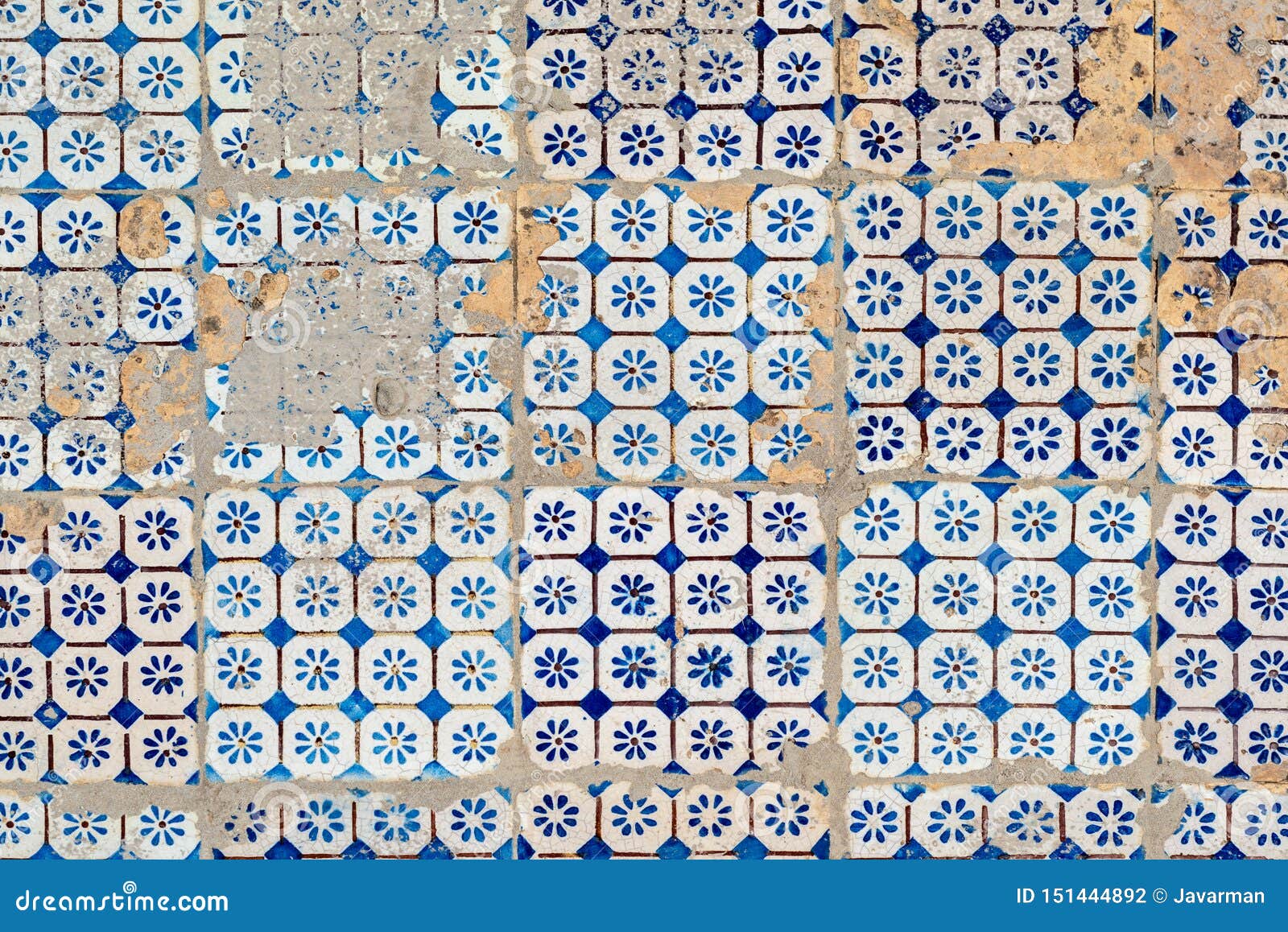 Vintage Ceramic Tiles With Blue Color Design On Wall Of Historical ...