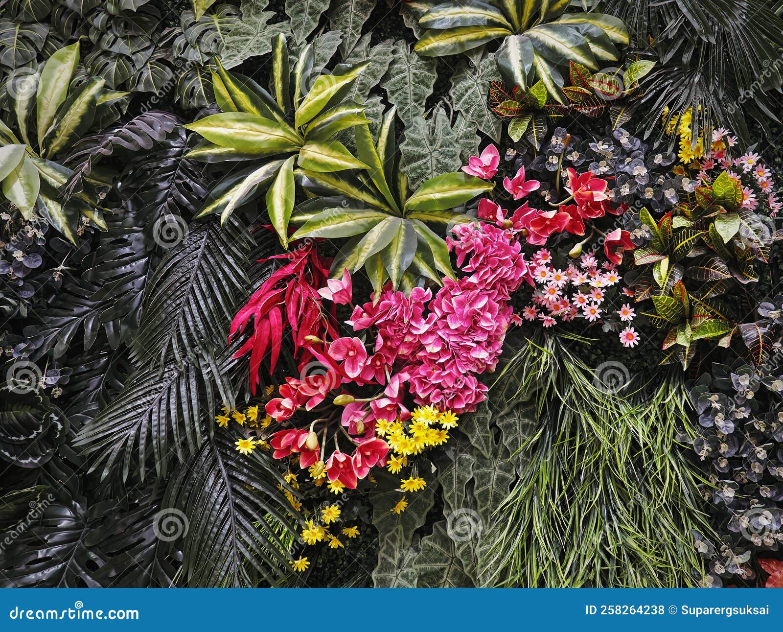 Background of Vivid Flowers and Green Leaves Stock Photo - Image of flowers, beauty: 258264238