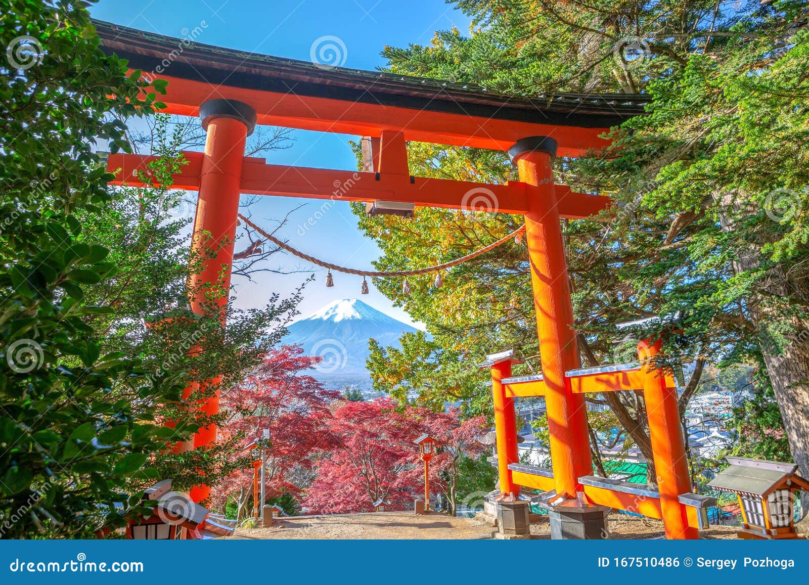 Background Volcano of Fuji through the Gate Stock Photo - Image of ...