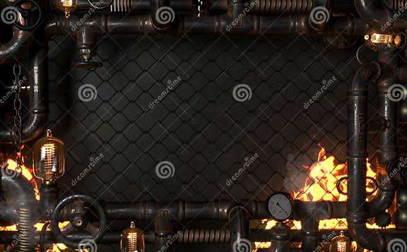 Background Wall Loft Steampunk Fire Stock Illustration - Illustration ...