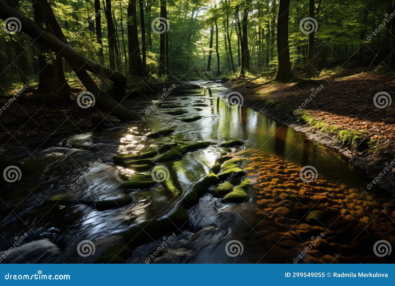 Background Wallpaper Featuring a Sunlit Forest Stream Stock Image ...
