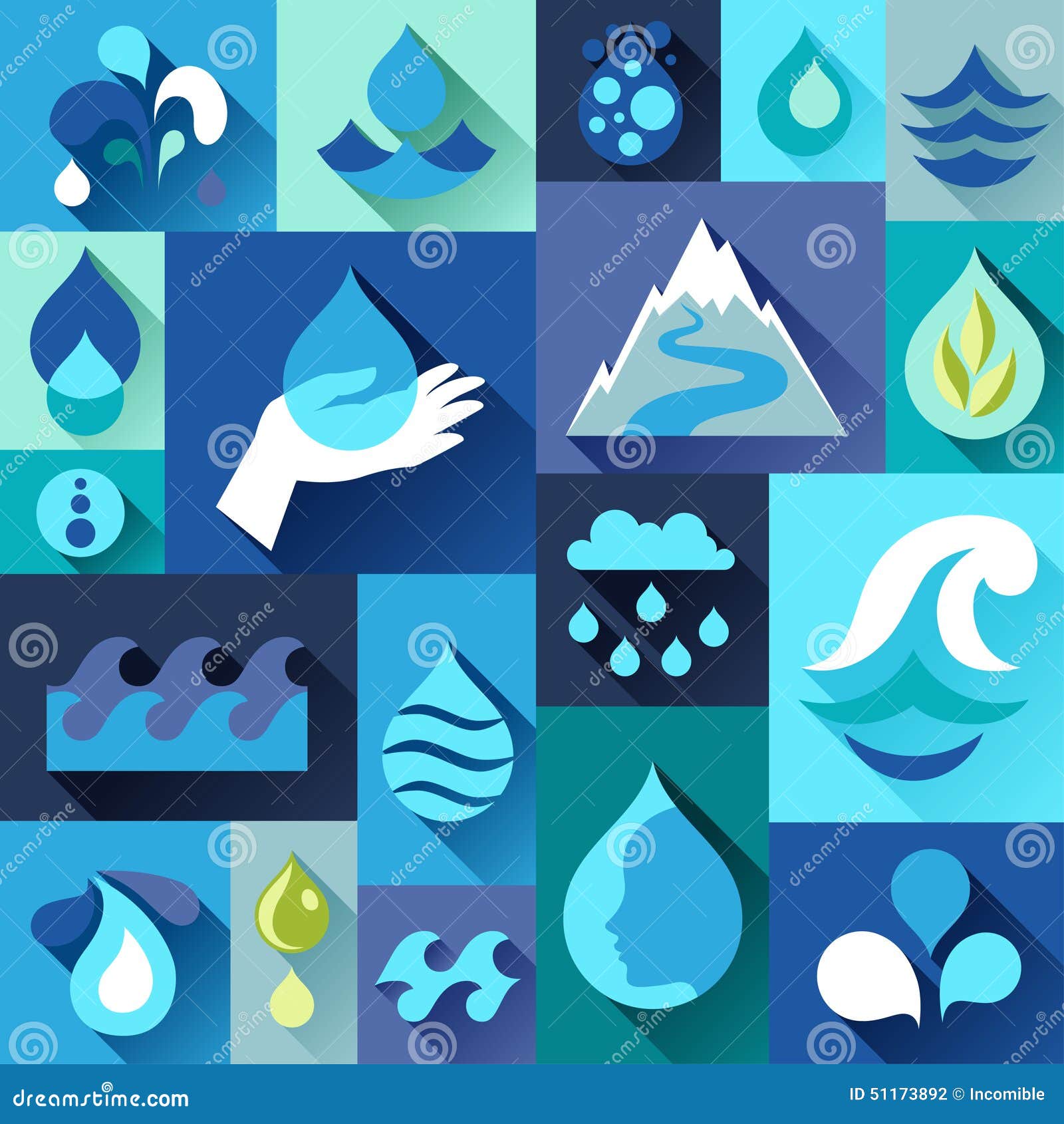 Background with Water Icons in Flat Design Style Stock Vector ...