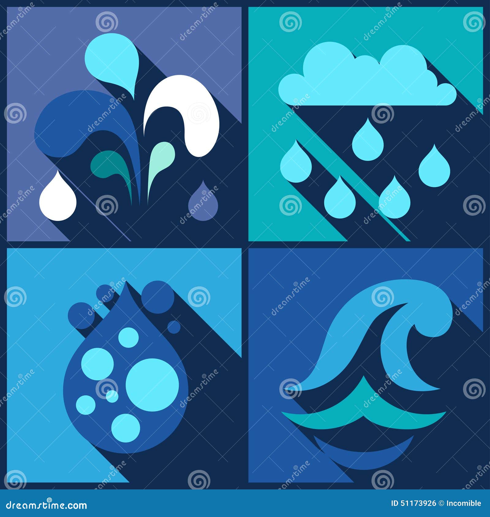 Background with Water Icons in Flat Design Style Stock Vector ...