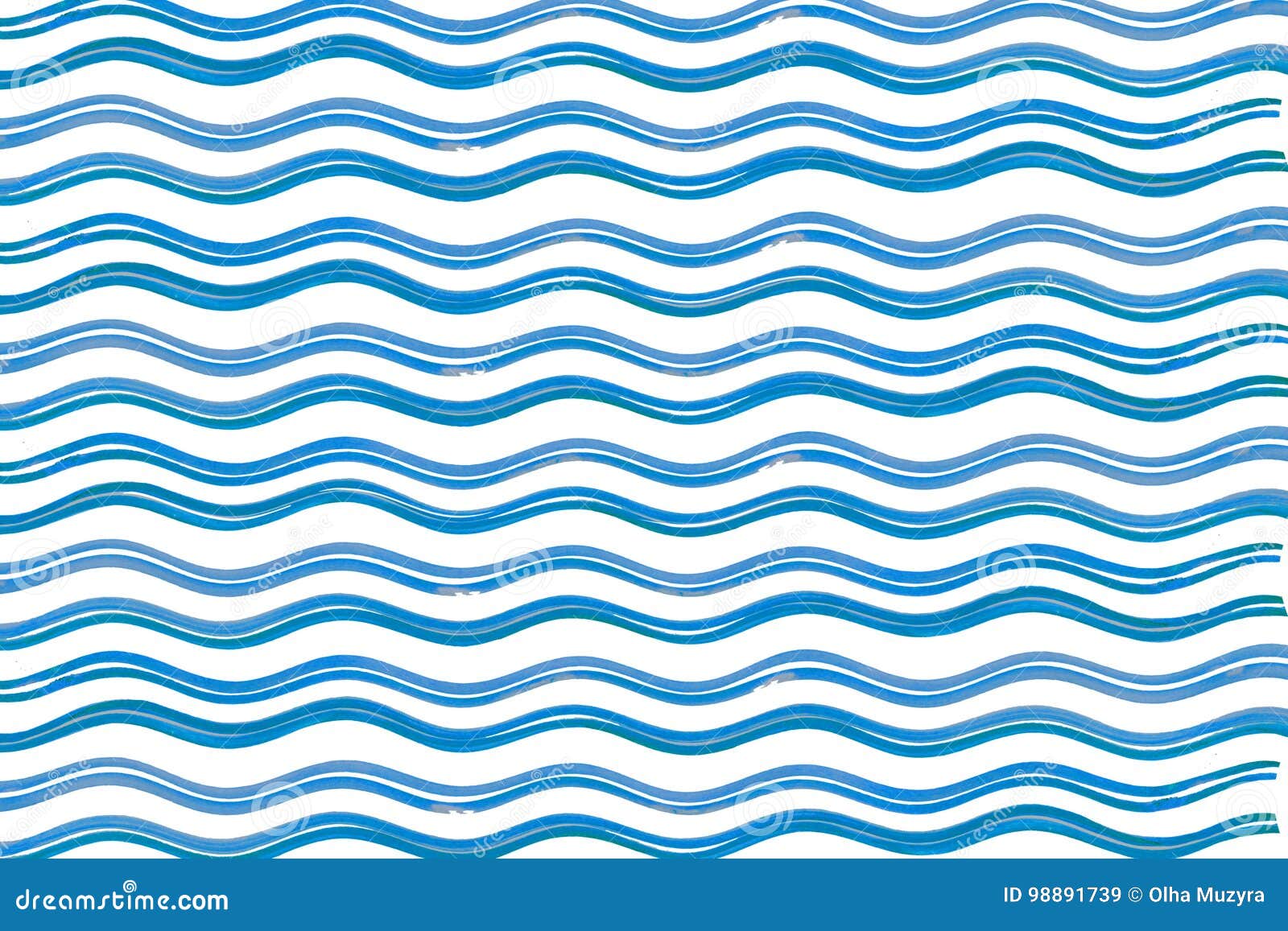 Watercolor Texture Blue Thin Wave Stripes Horizontal Stock Illustration ...