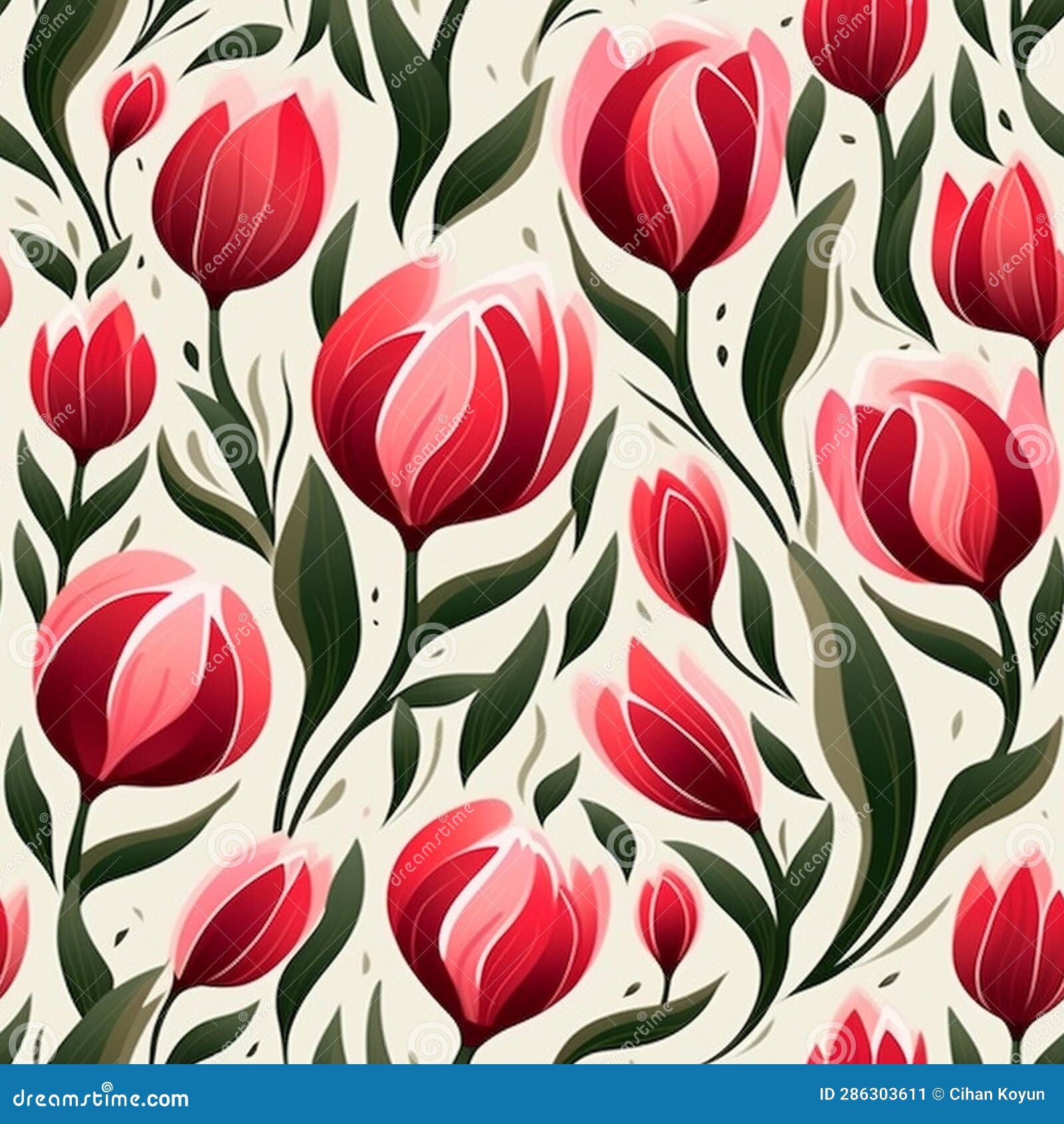 Background of Watercolored Seamless Purple Colorful Tulip Pattern with ...