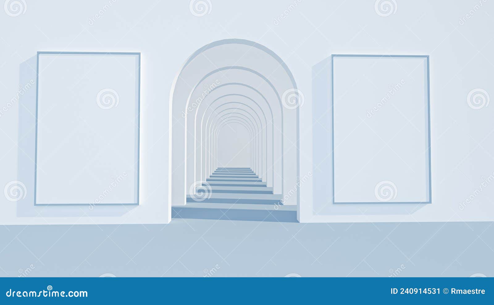 Background of White Arches with Tunnel and Cast Shadows. 3D Rendering ...
