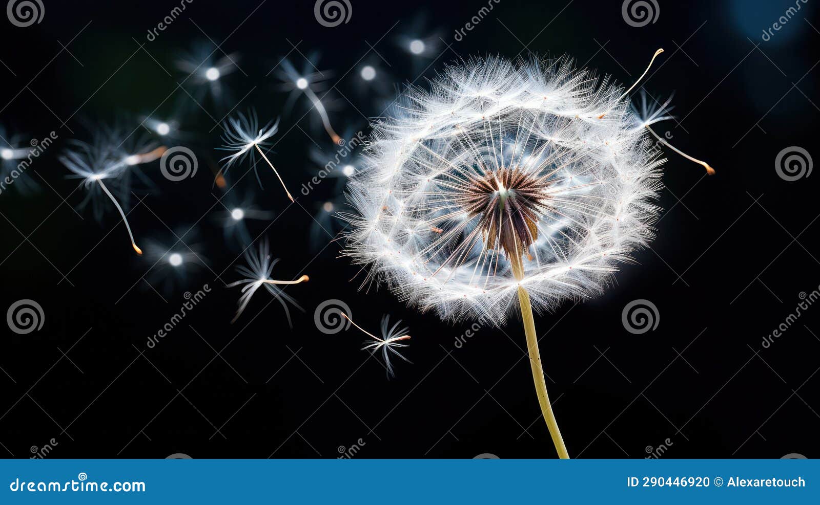 White Dandelion with Flying Seeds in the Wind Stock Photo - Image of ...