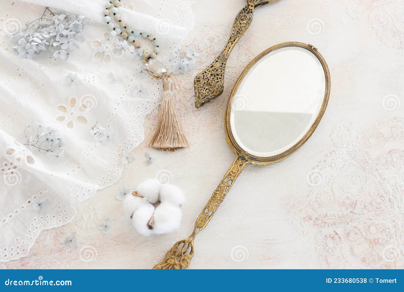 Background of White Delicate Lace Fabric, Neckless and Vintage Hand ...