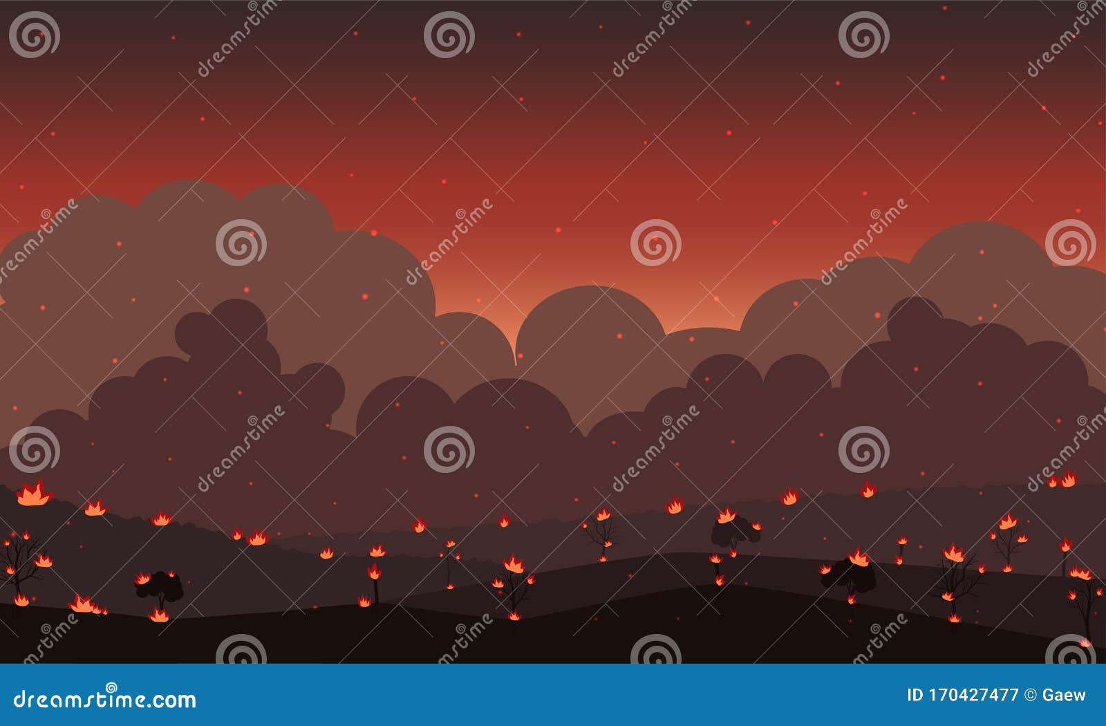 Background Wildfire. Forest in Fire and Sparkle Fire at Night Stock ...