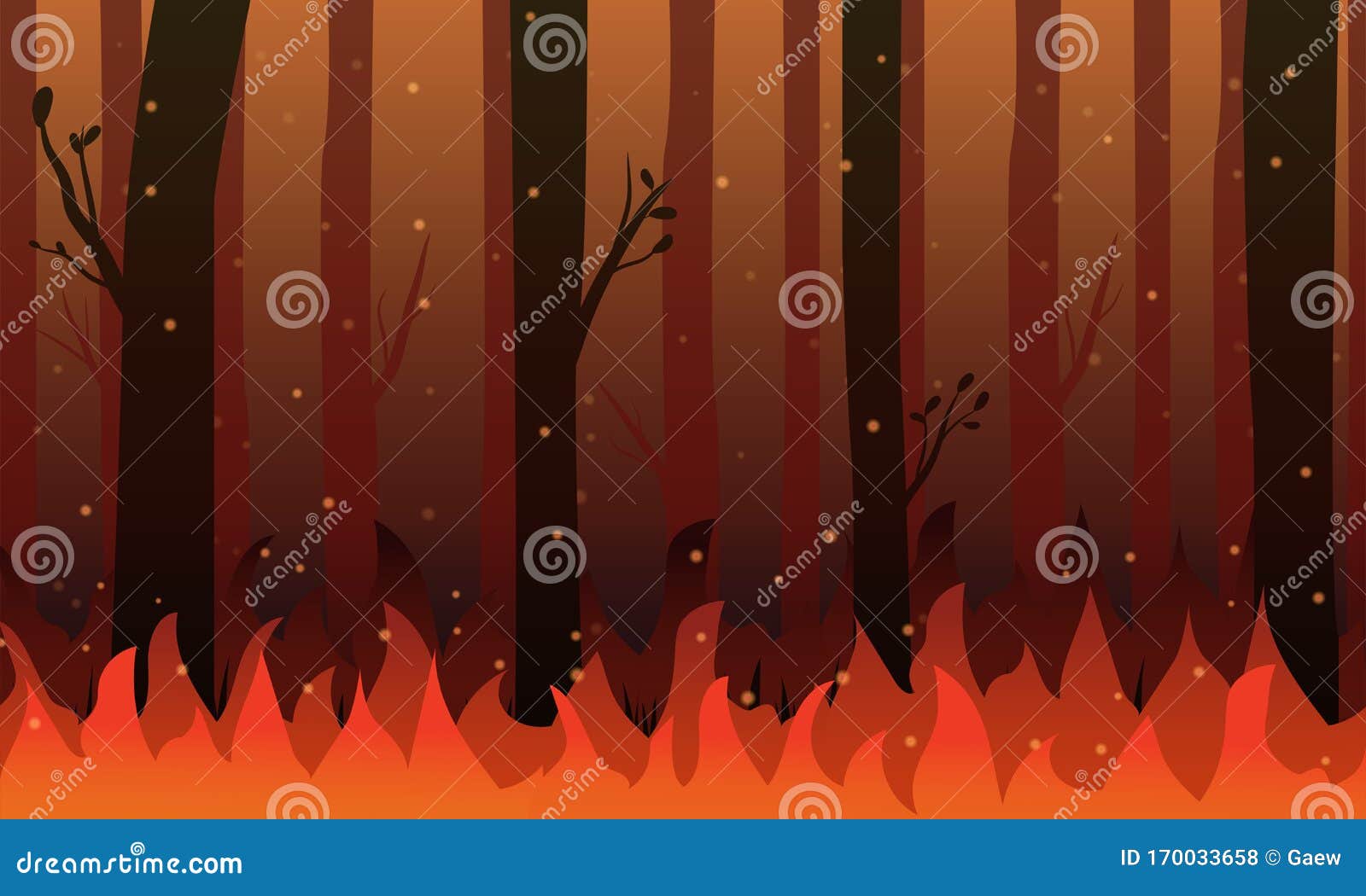 Background Wildfire. Forest in Fire and Sparkle Fire at Night Stock ...