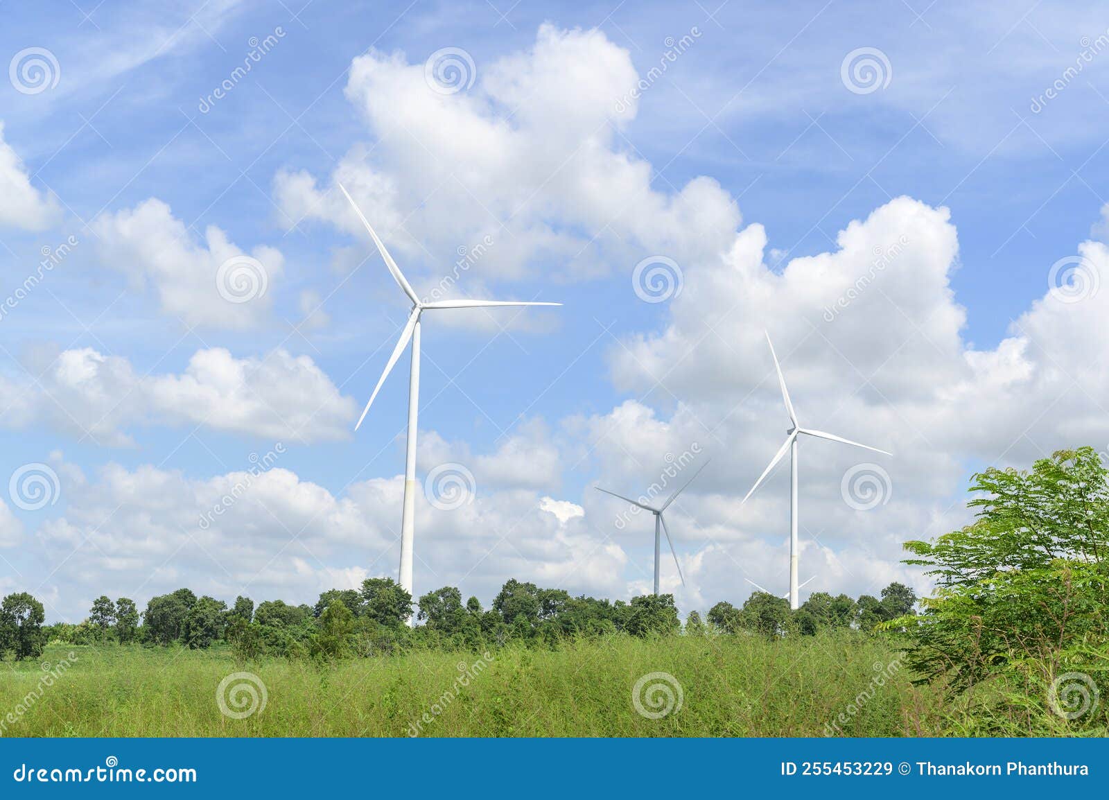 Background of Wind Turbines Fields Over Blue Sky , Ecological ...