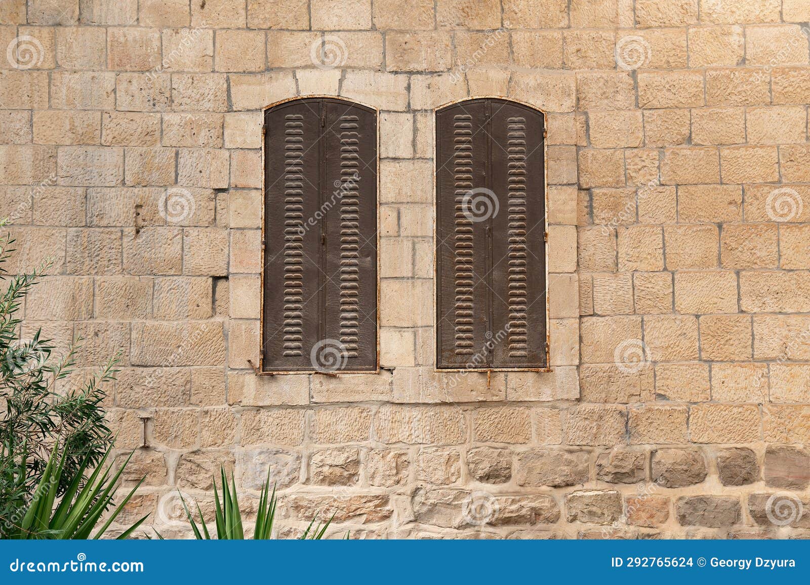 Background with Shuttered Windows on the Wall of Ancient Israeli House ...