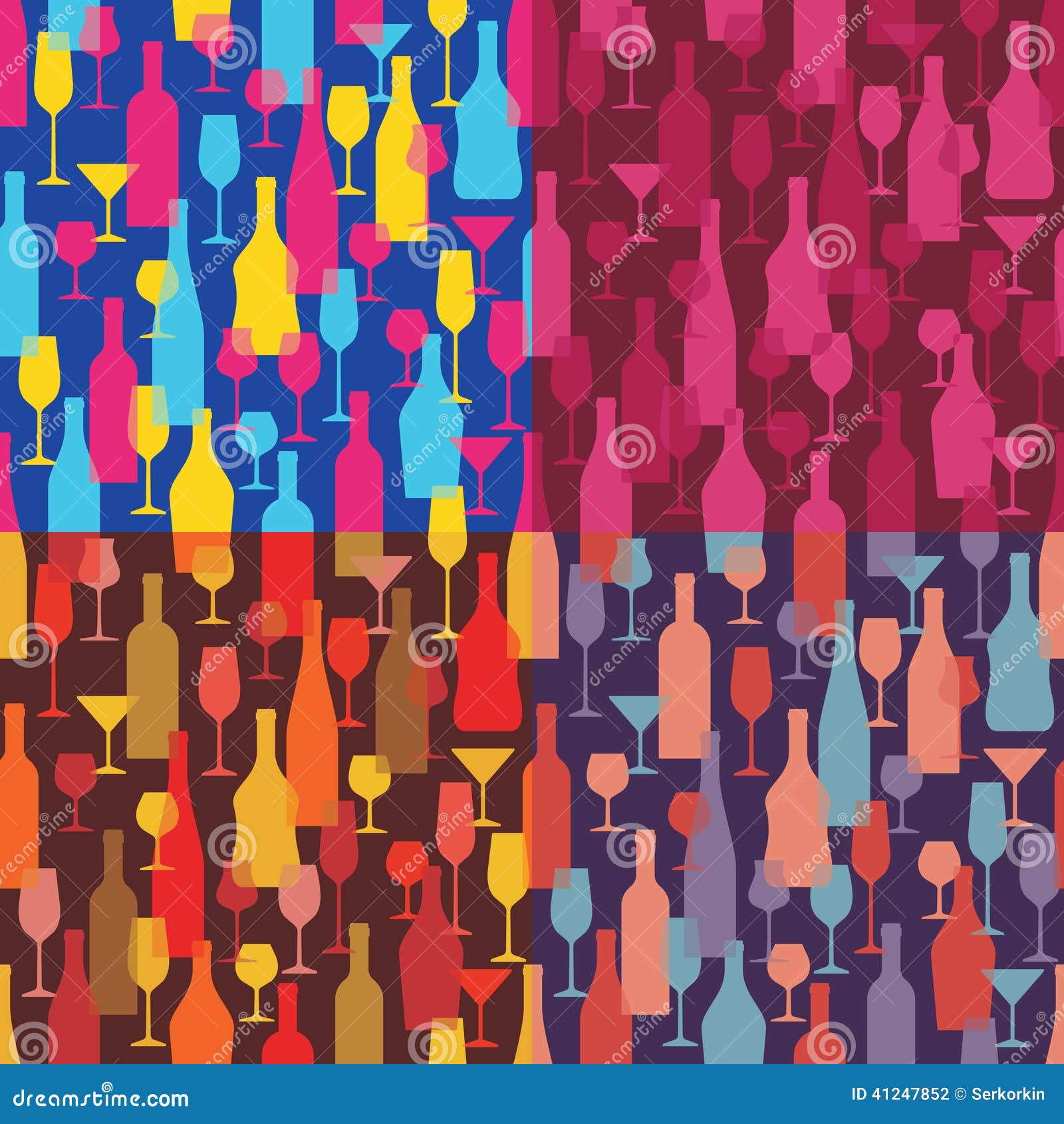 Background with Wine Bottles and Glasses - Seamless Vector Pattern ...