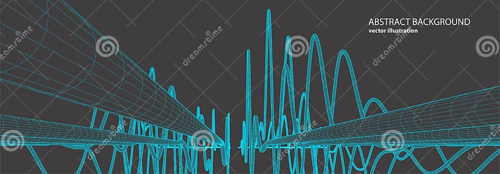 Background with a Wireframe Dynamic Waves, Line and Particles Stock ...