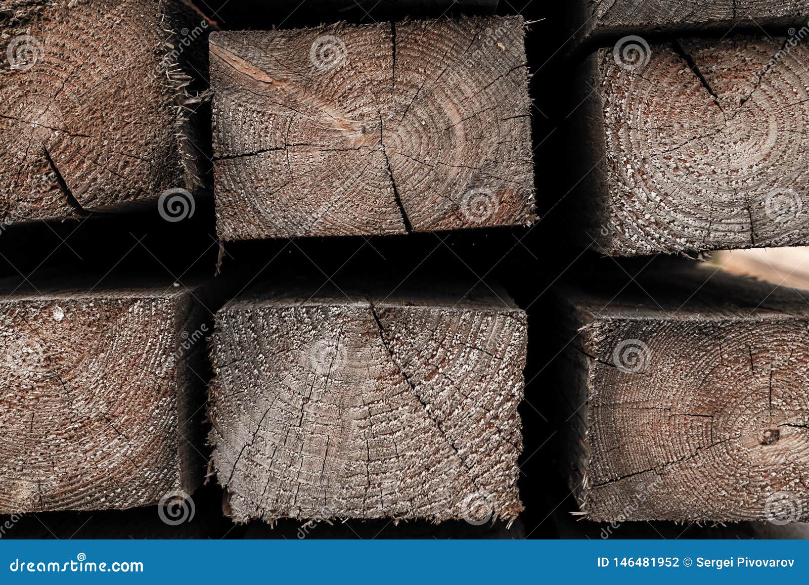 Beam Close-up Building With Under Construction Wooden House With Timber ...