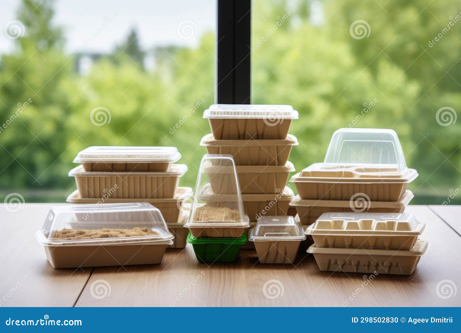 Box Object Lunch Wooden Background Empty Biodegradable Plastic Table ...
