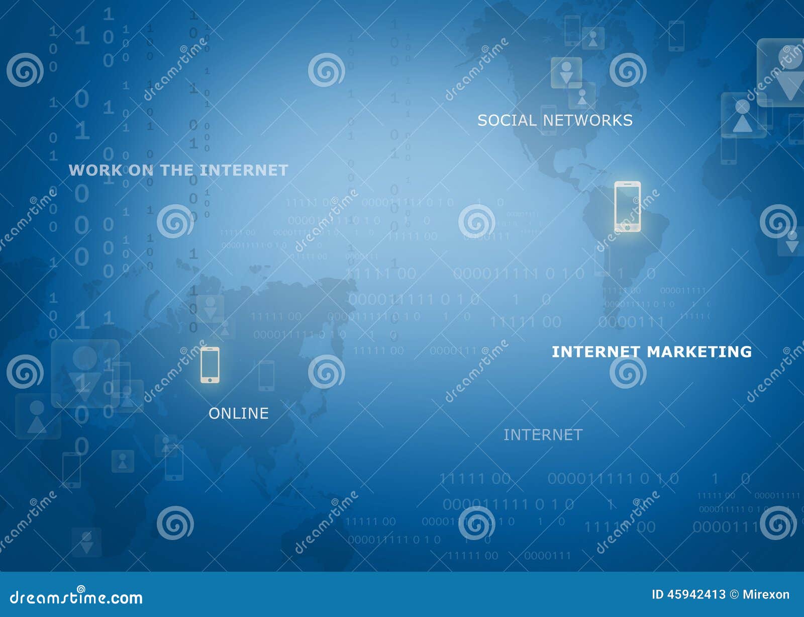 Background with World Map and Mobile Phone Icon. Stock Illustration ...