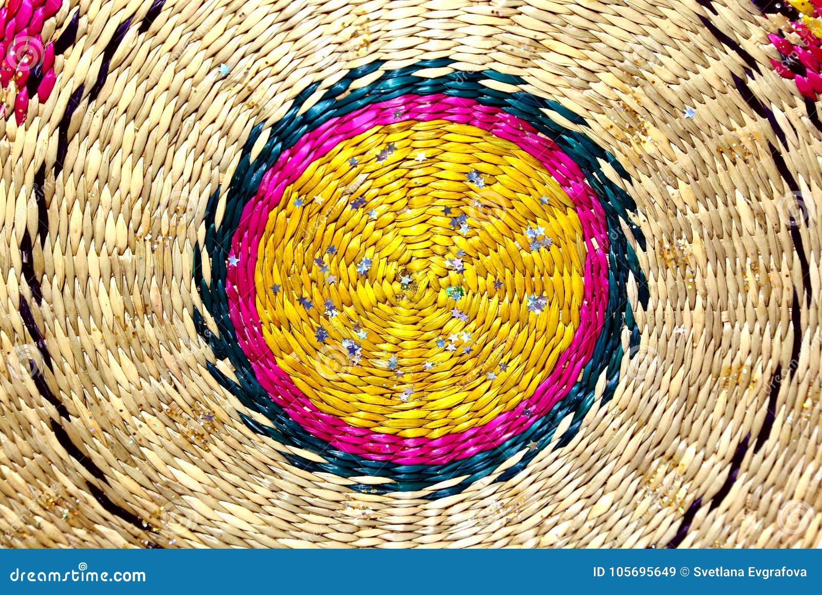 Background is a Woven Spiral Colored Circle Made of Straw. Stock Image ...