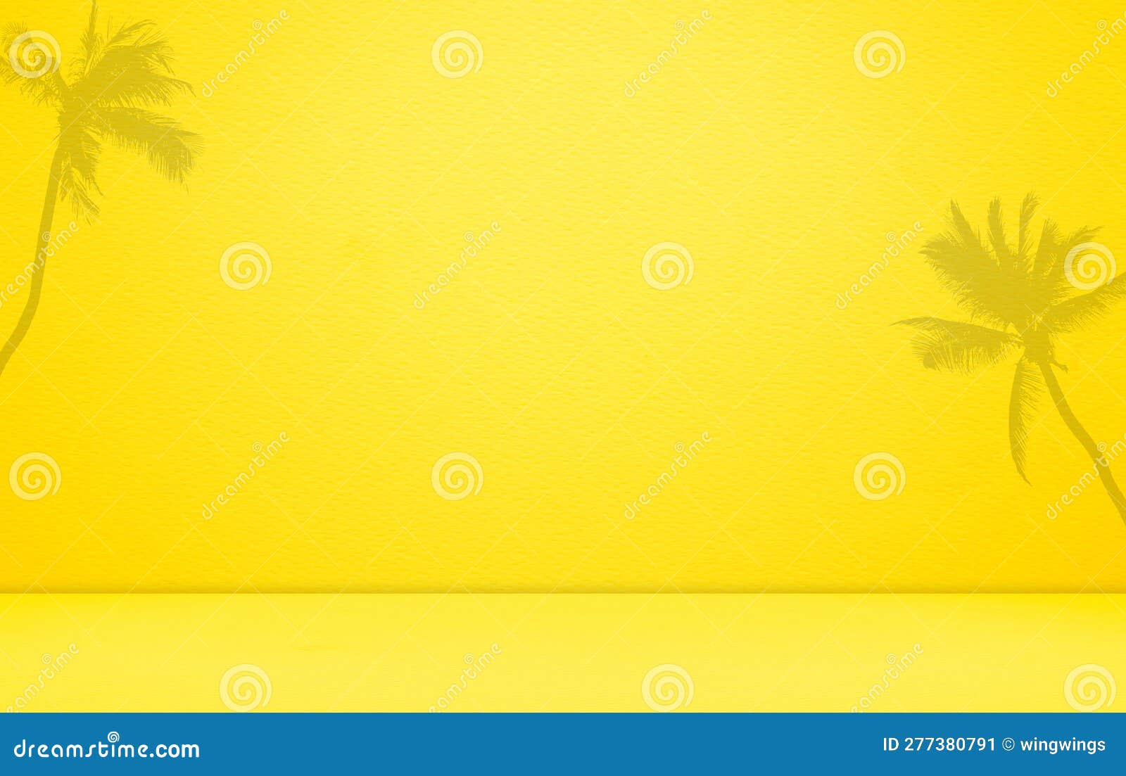 Background Yellow Color Studio Wall Room with Shadow Palm Leaf Summer ...