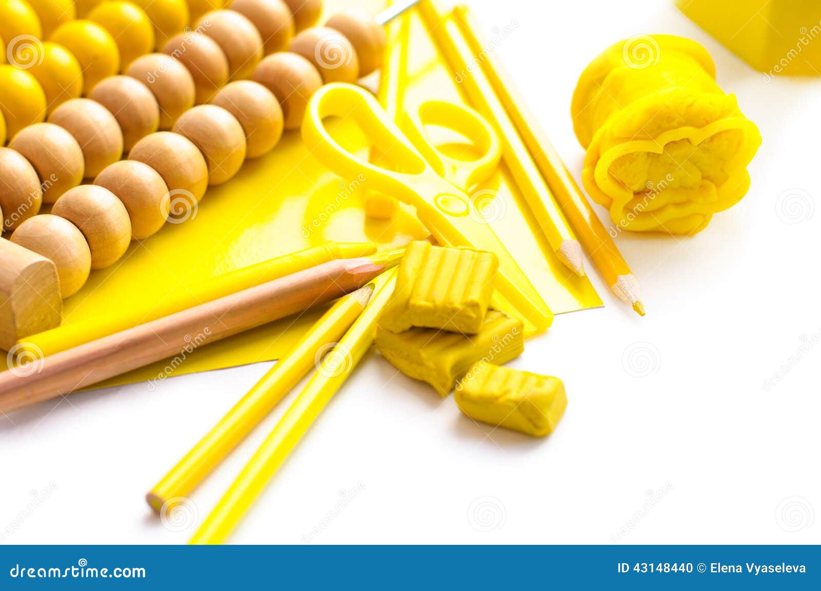 Background with Yellow Plasticine, Colored Pencils and Other Too Stock ...