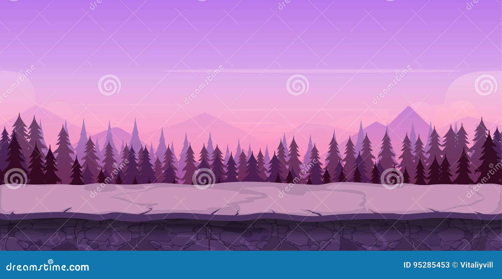 Background for Your Game, Created in Modern Purple Colours. Sunset and ...