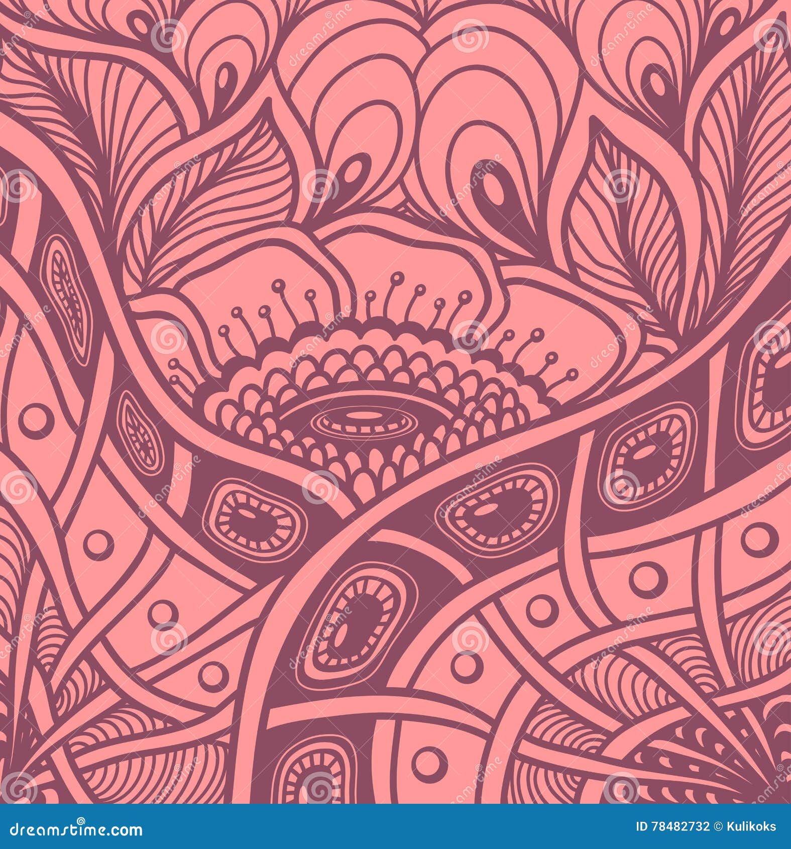 Background with Zen Tangle or Zen Doodle Flowers Pattern in Pink Stock ...