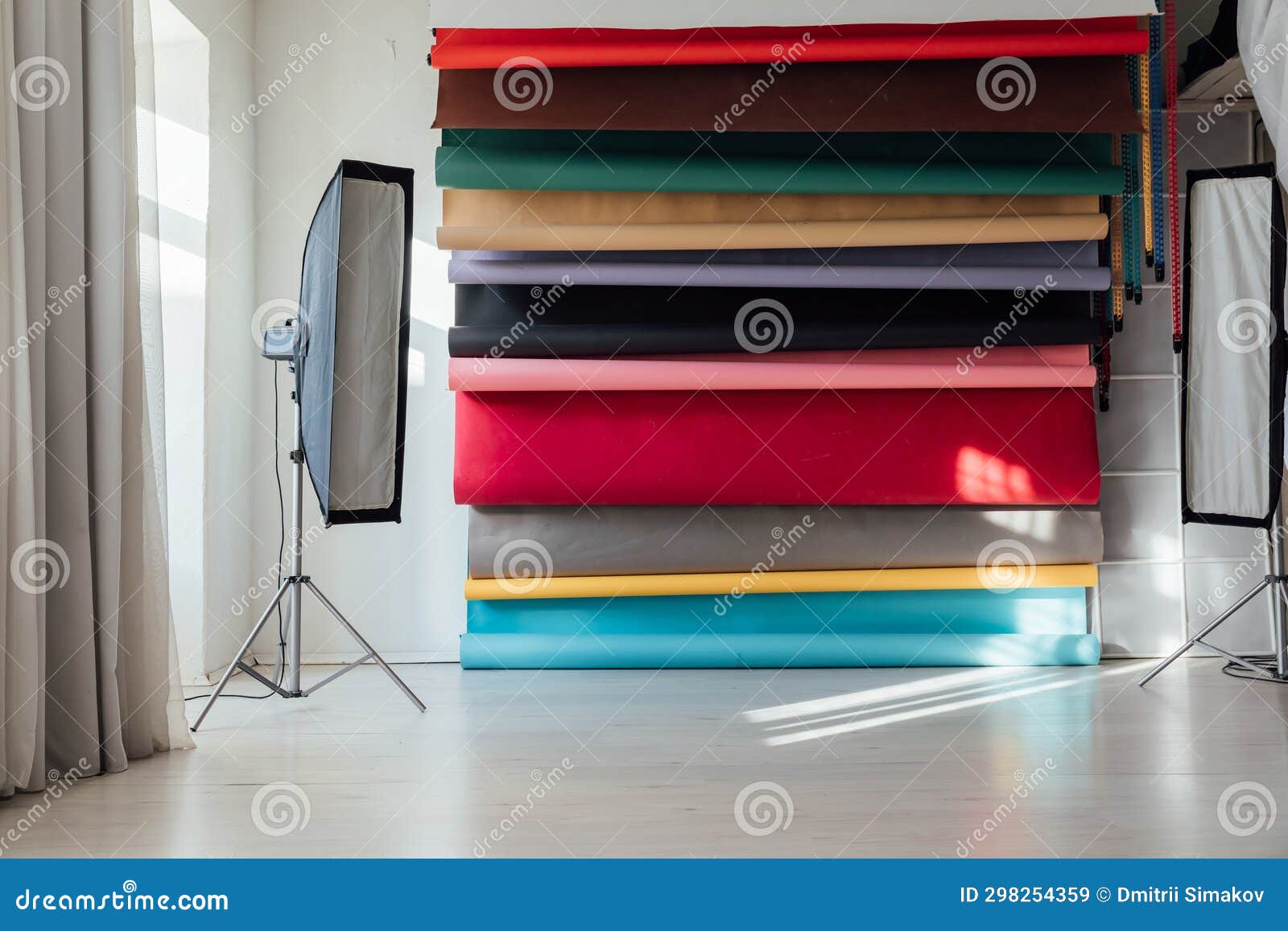 Backgrounds of Different Colors Flash in the Photo Studio Stock Image ...