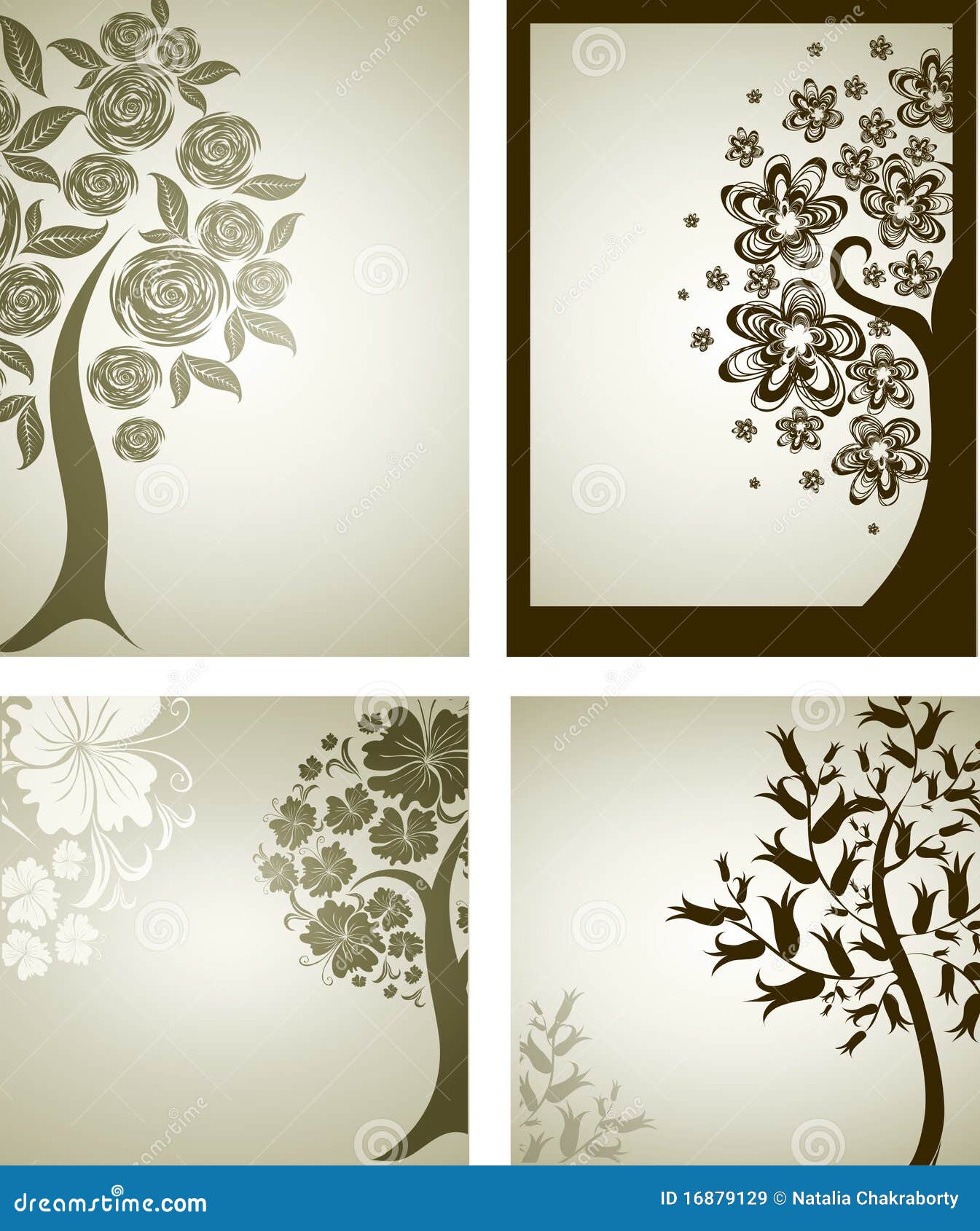 Backgrounds with Decorative Tree from Flowers Stock Vector ...