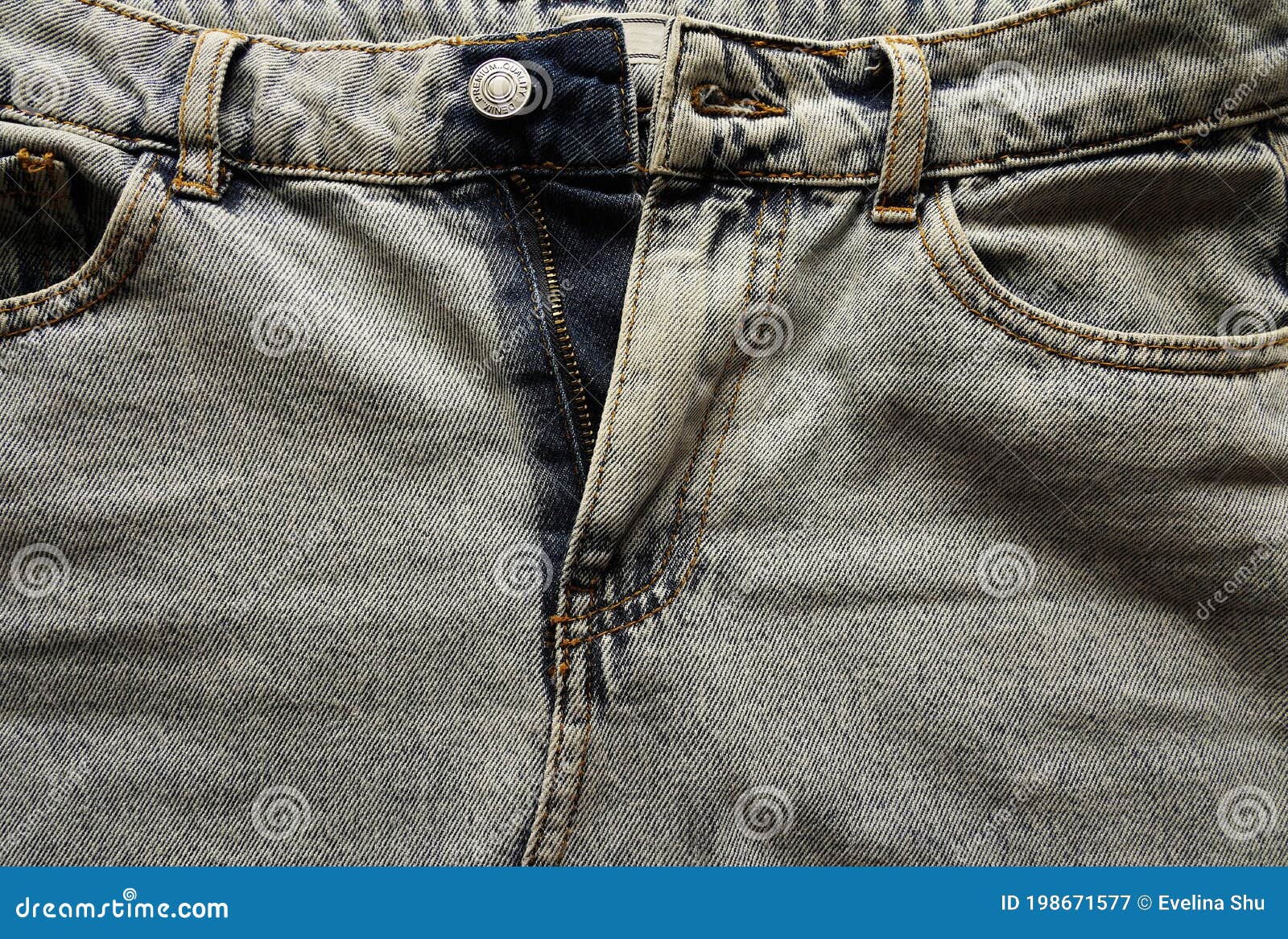 Blue Jeans Texture, Unbuttoned Jeans with Pockets. Stock Image - Image ...