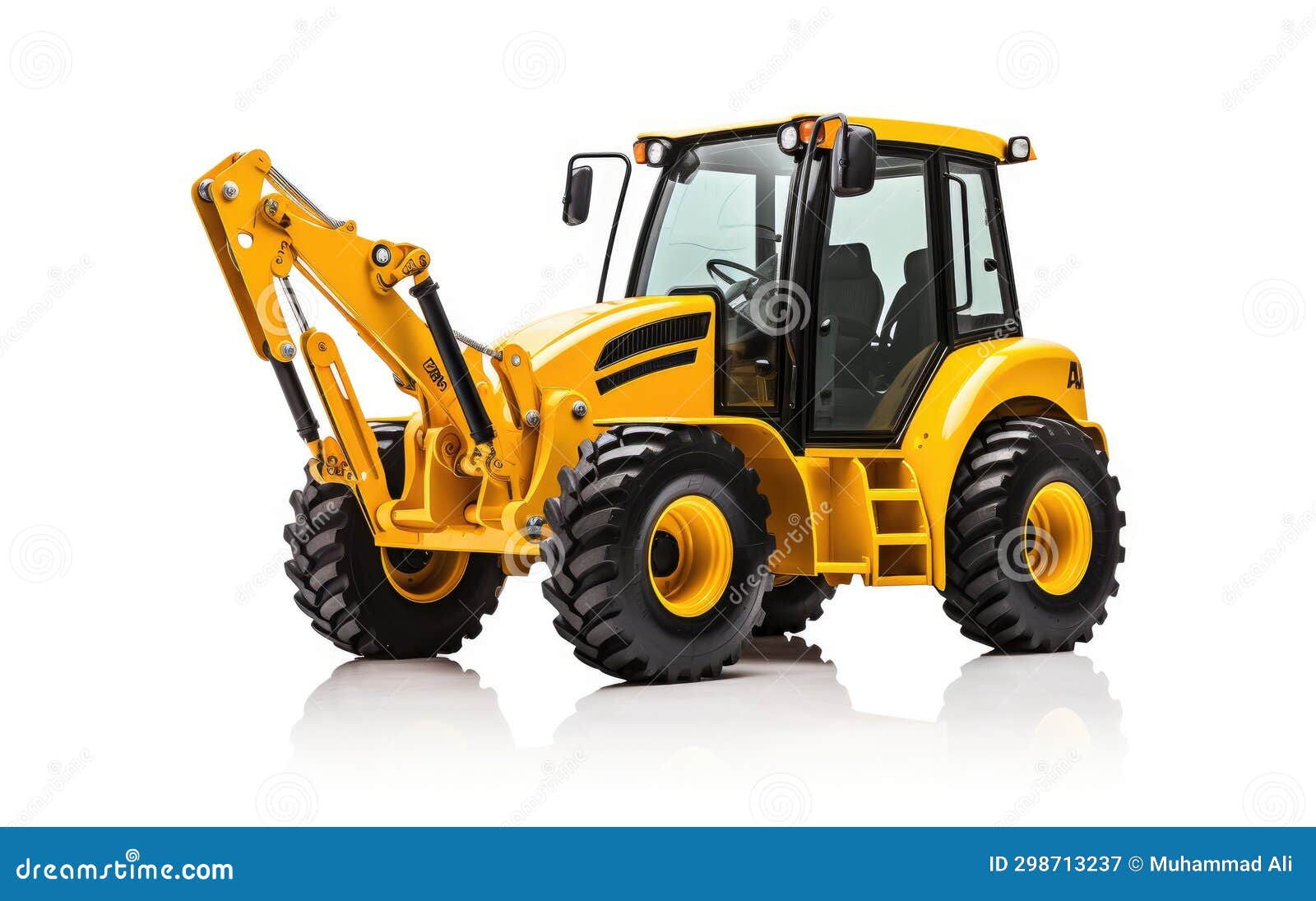 Backhoe Alone in Action on White Background Stock Illustration ...
