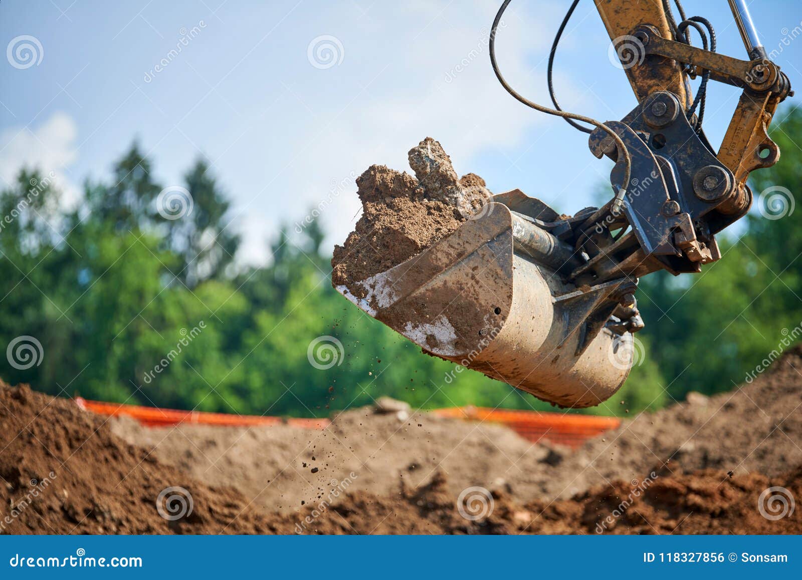Backhoe - Bulldozer in Open Field Operation Stock Photo - Image of ...