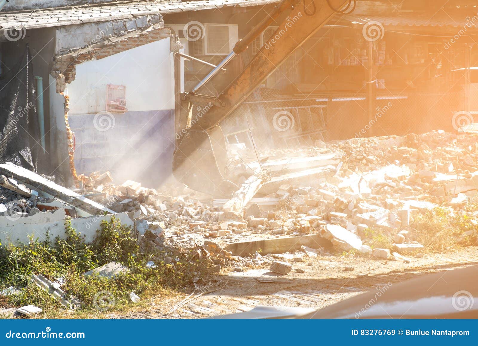 Backhoe Construction Scoop Work with Concrete Cement in the Site Stock ...