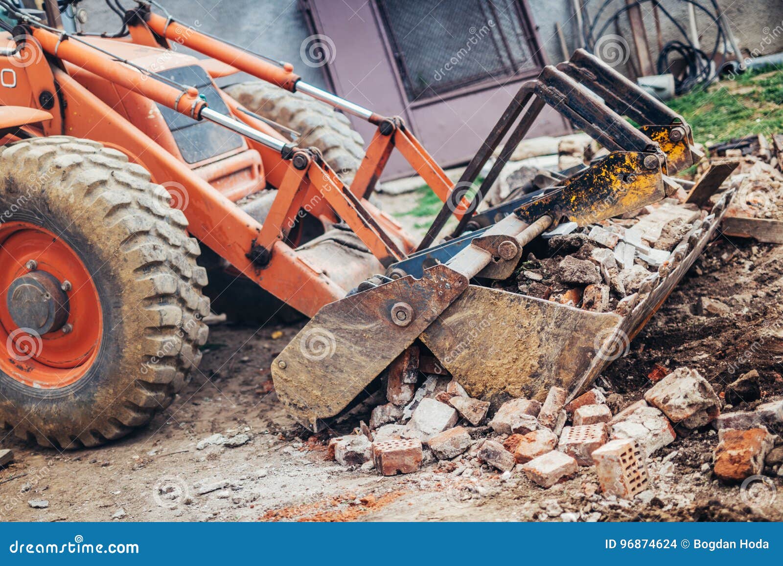 Backhoe Crusher Loading Demolition Debris Stock Photo - Image of ...